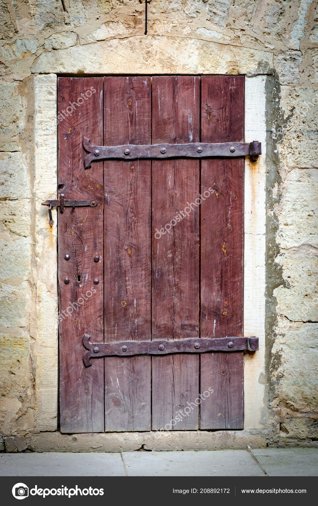 Medieval Castle Wooden Door Massive Iron Hinges Stock Photo by ...
