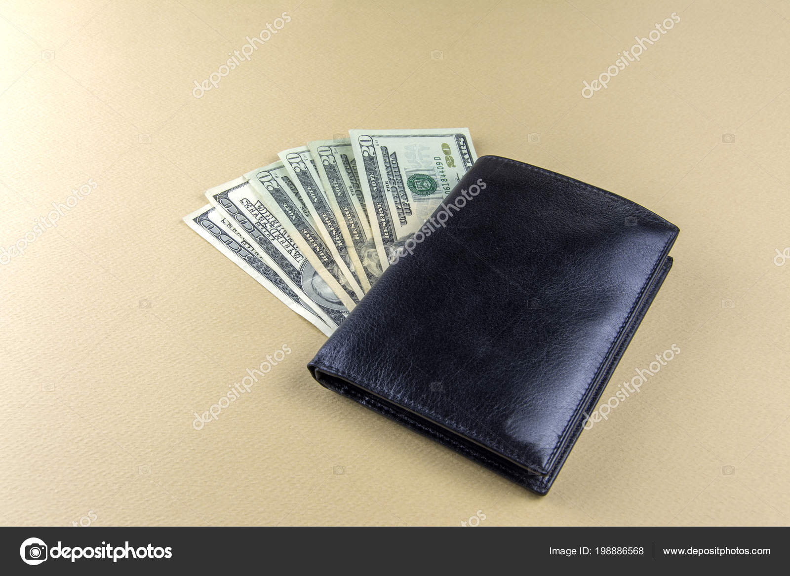 100 Dollar Bills Beige Background Black Men's Wallet Cash Stock Photo ...