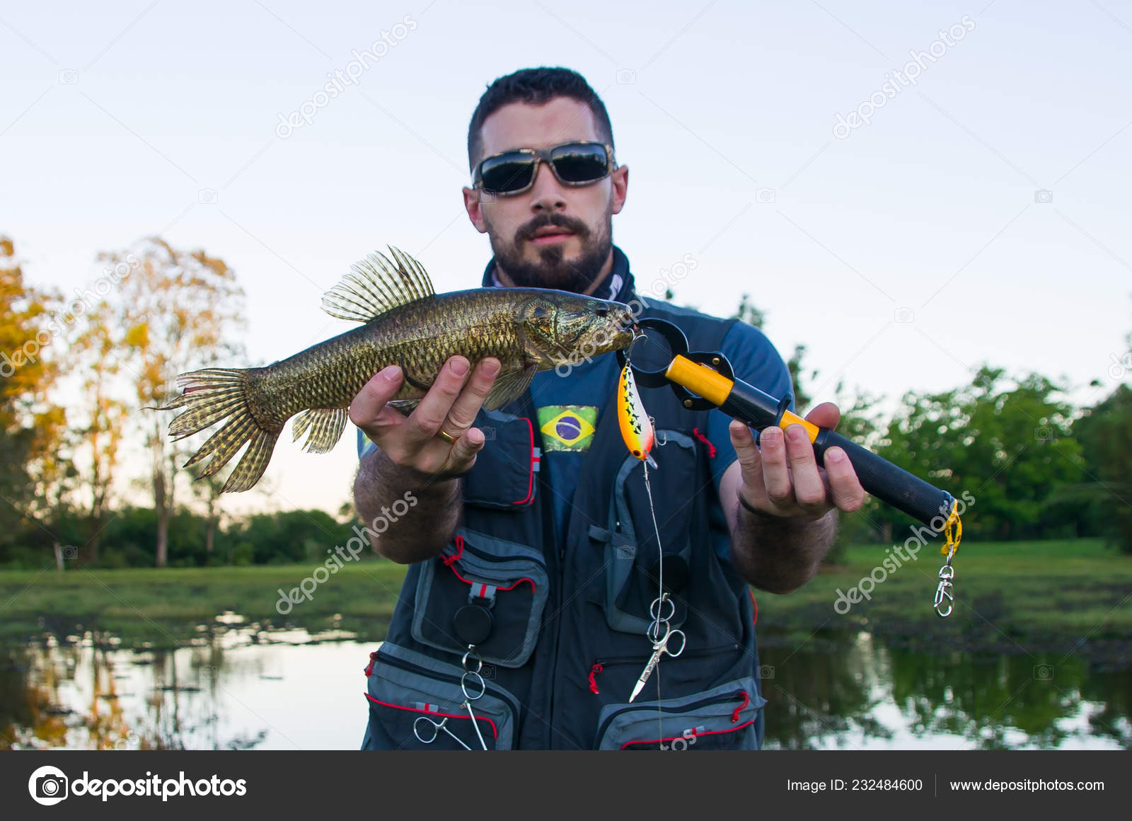 Fisherman Showing Fish Caught Artificial Bait Traira Fish Hoplias ...
