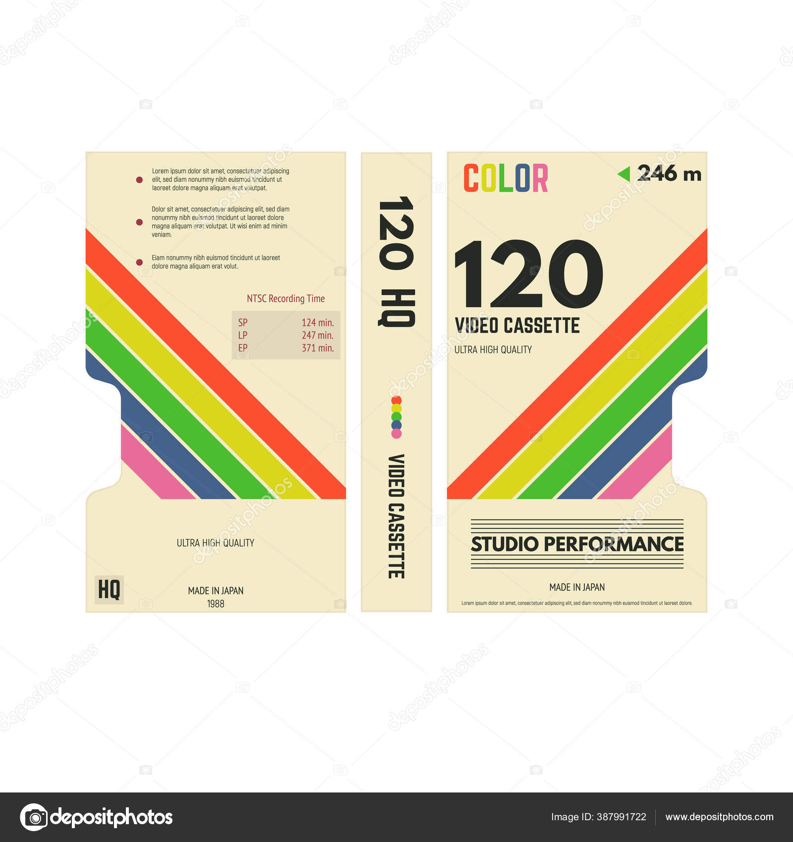 Retro Style Video Cassette Three Side Cover Back Sides Paper Stock ...