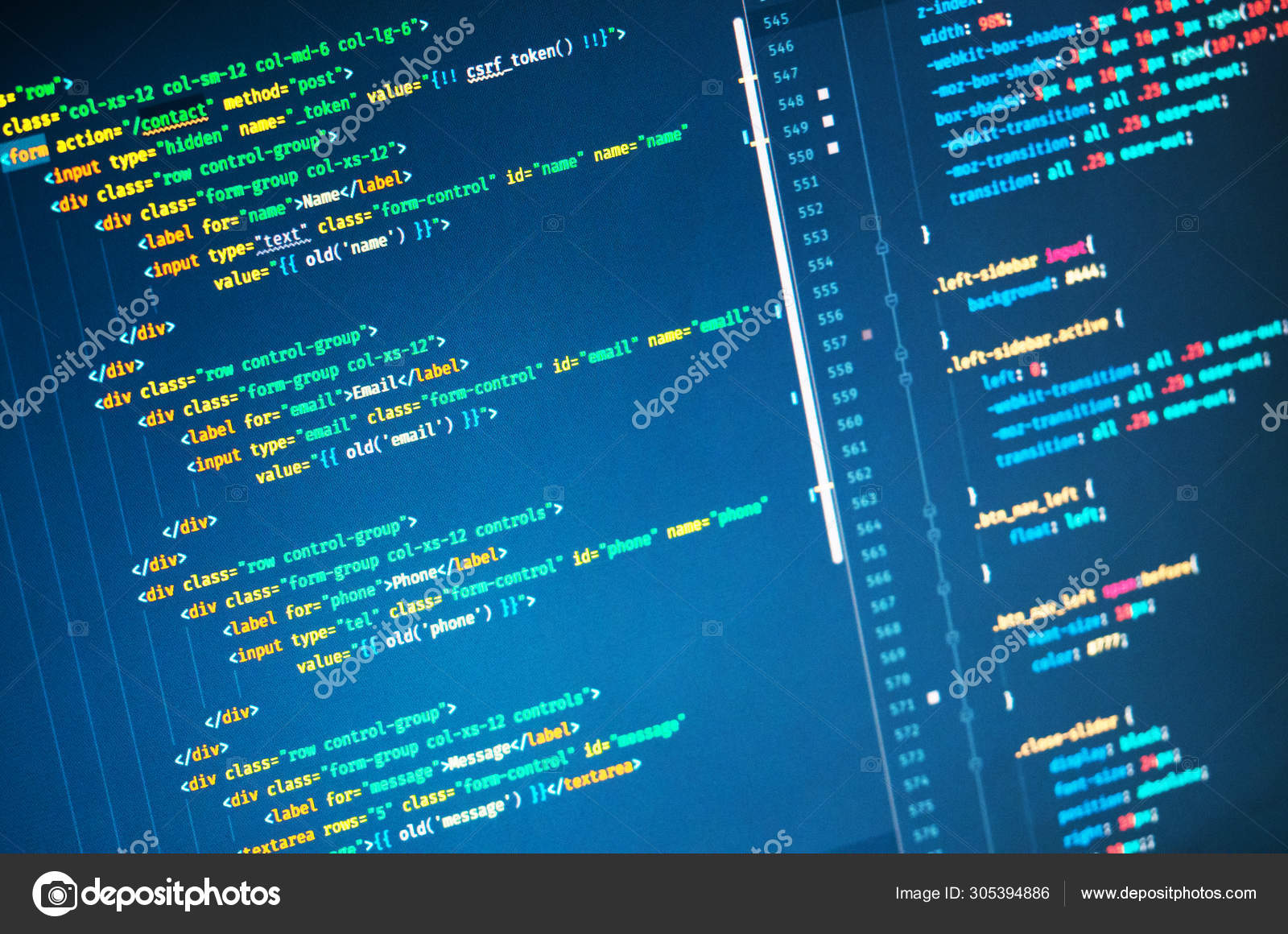Css3 in code editor. Web developing on the php language Stock Photo by ...