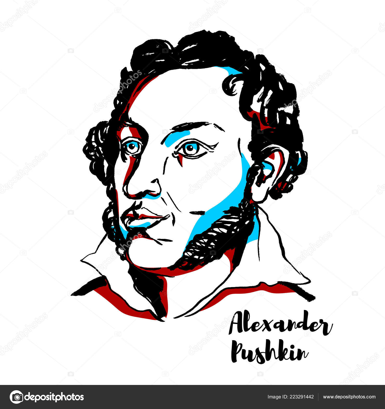 Alexander Pushkin Engraved Vector Portrait Ink Contours Russian Poet ...