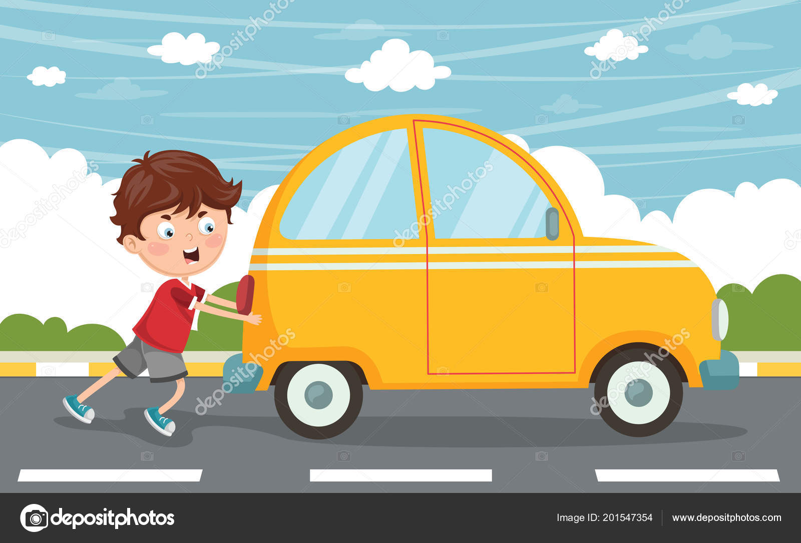Kid Pushing A Car