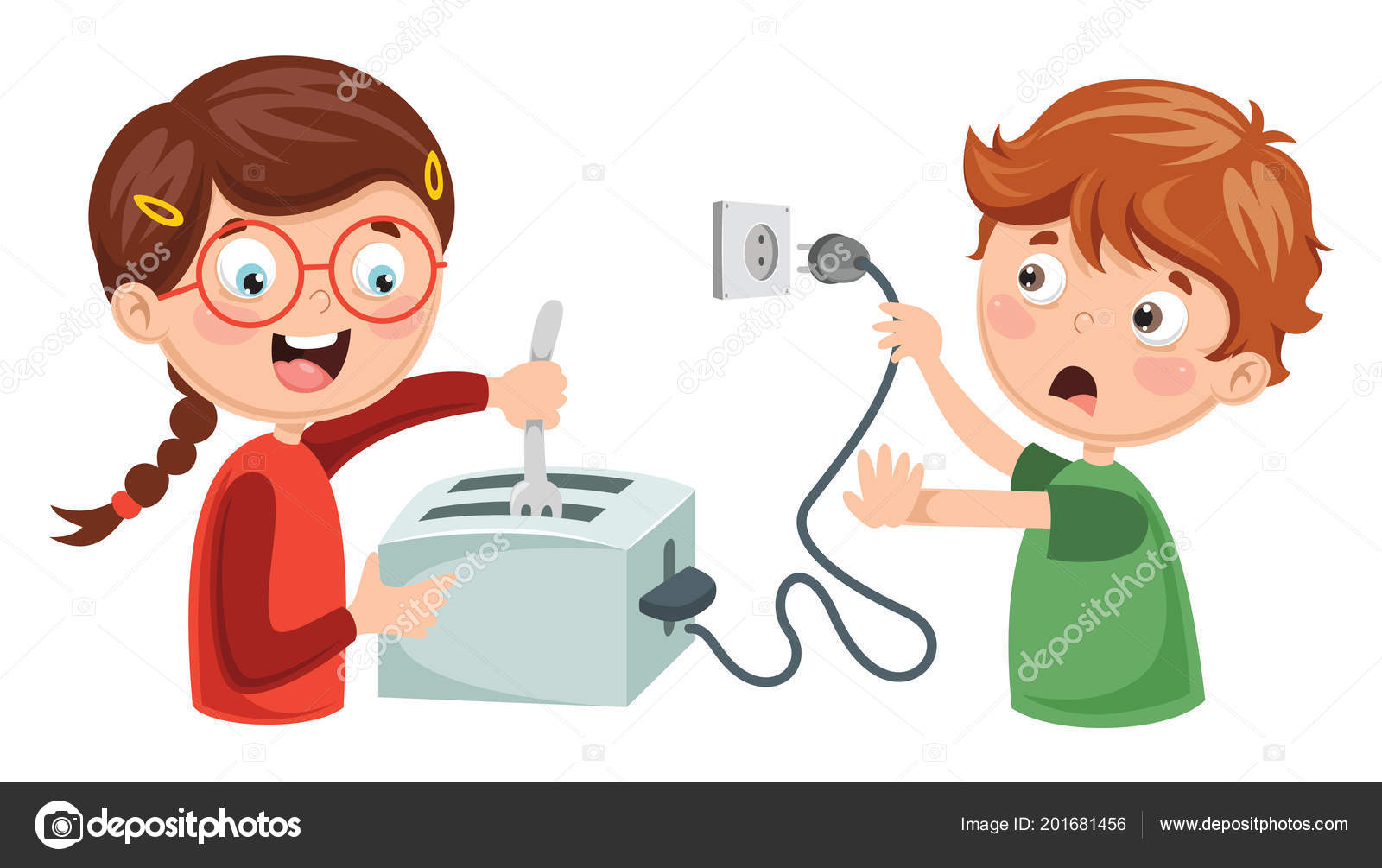 Ilustración Vectorial Choque Eléctrico Los Niños Vector de stock por ...