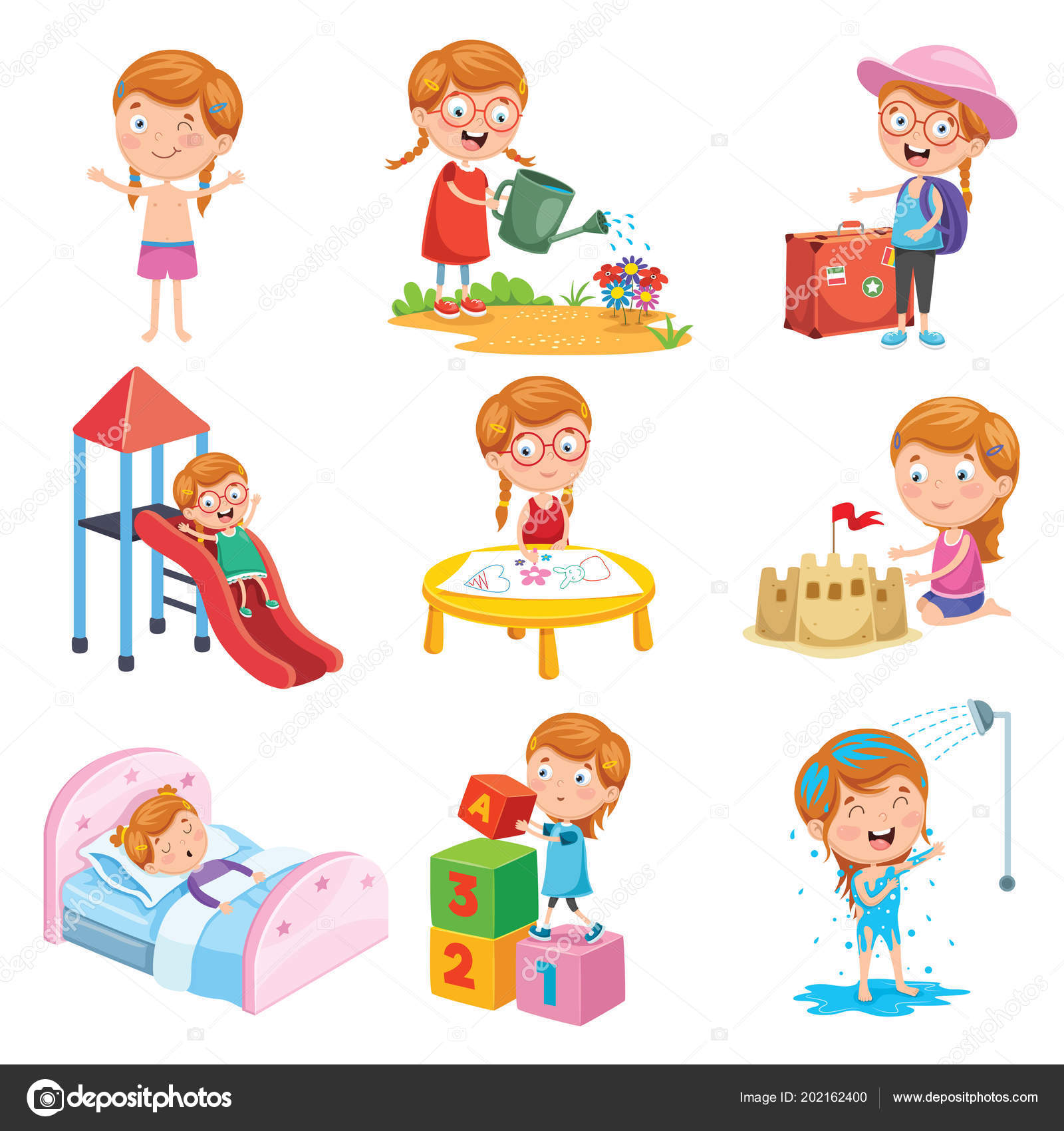 Vector Illustration Set Little Girl Daily Routines Stock Vector Image ... Vector Illustration Set Little Girl Daily Routines Stock Vector Image ...