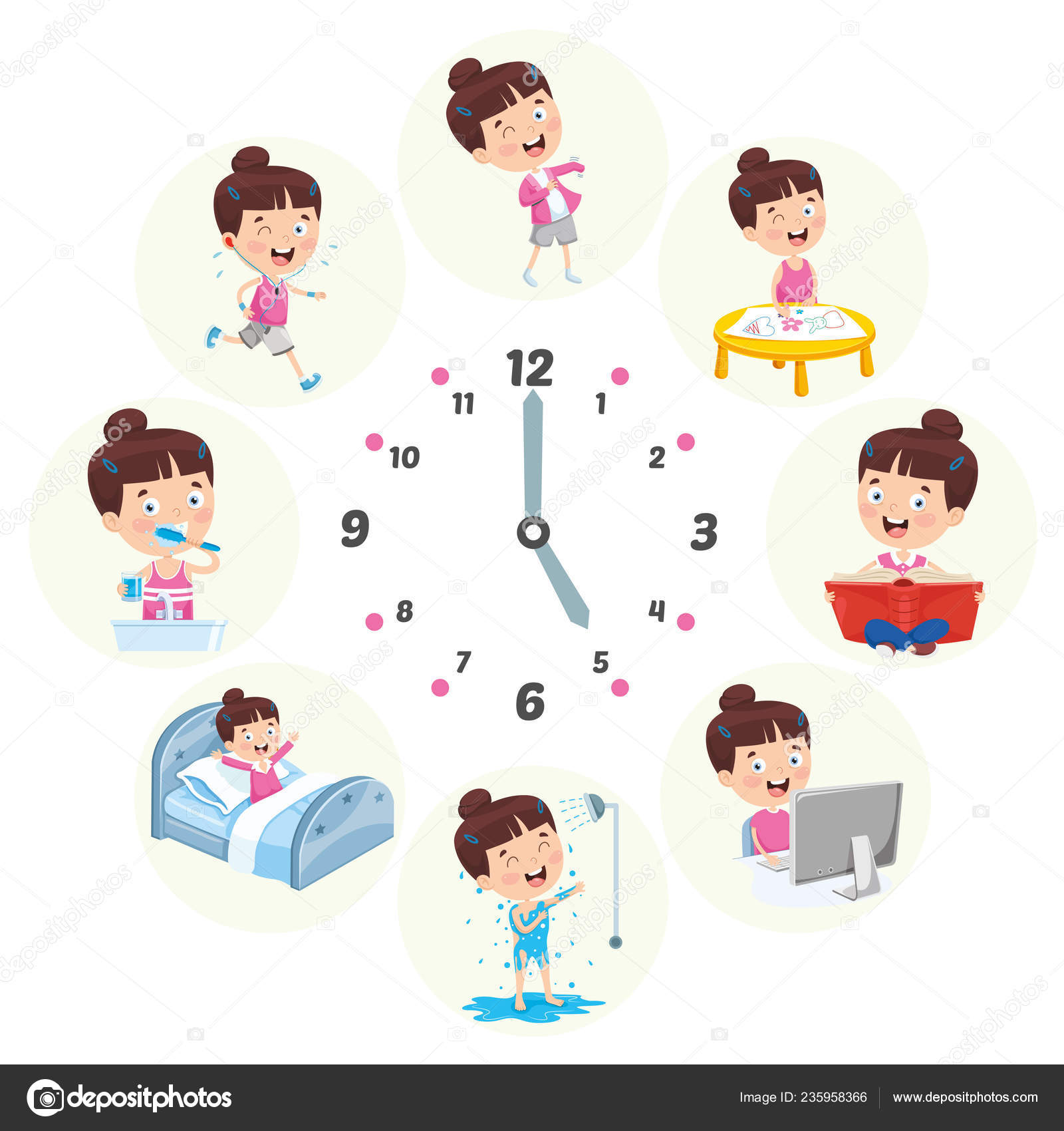 Vector Illustration Kids Daily Routine Activities Stock Vector Image by ...