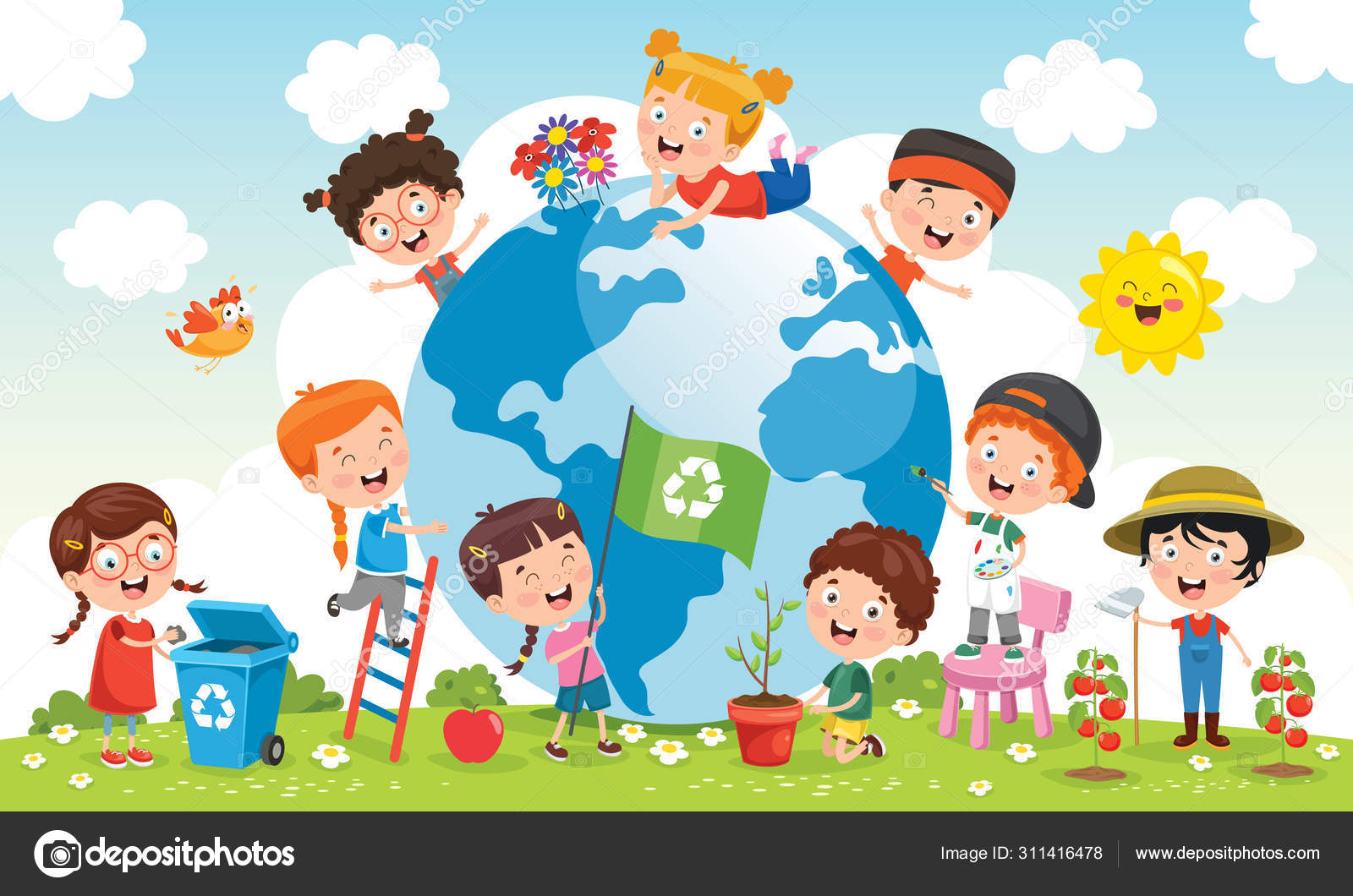 Children Having Fun Earth Stock Vector by ©yusufdemirci 311416478