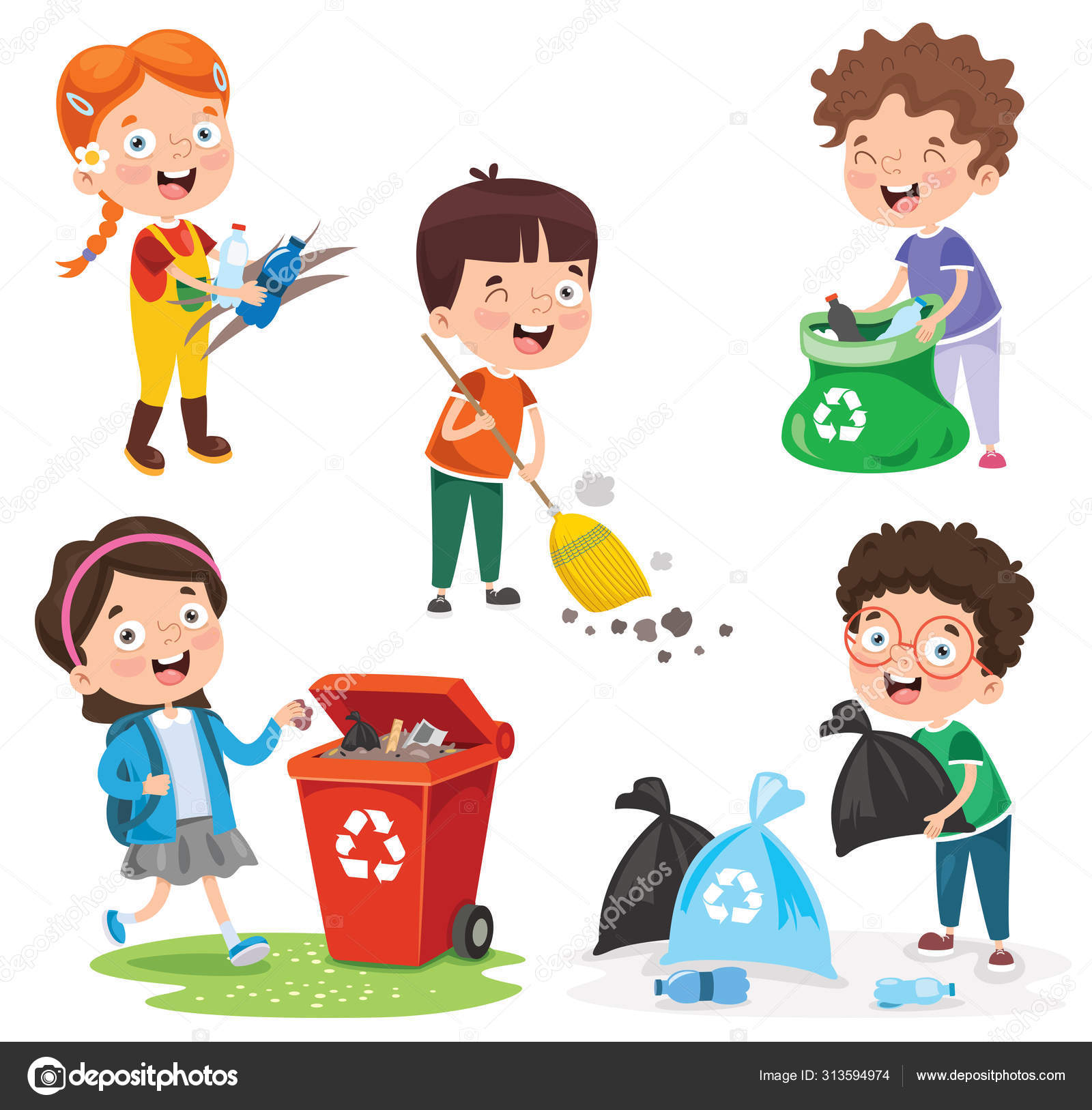 Children Throwing Garbage Clip Art