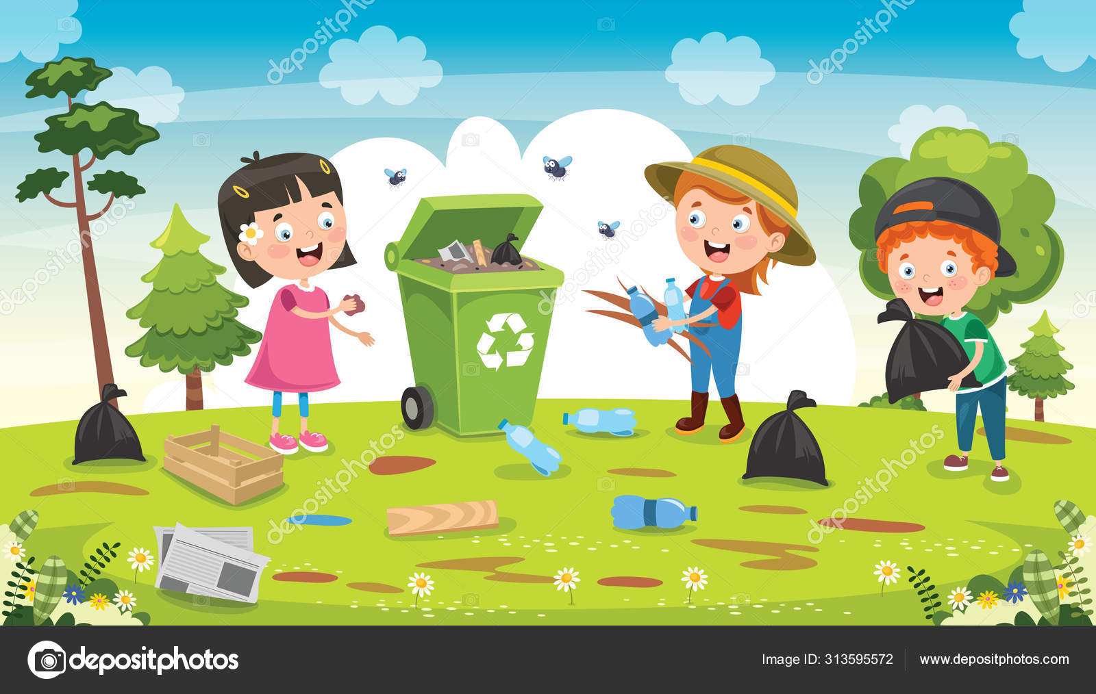 Children Cleaning The Environment Animated
