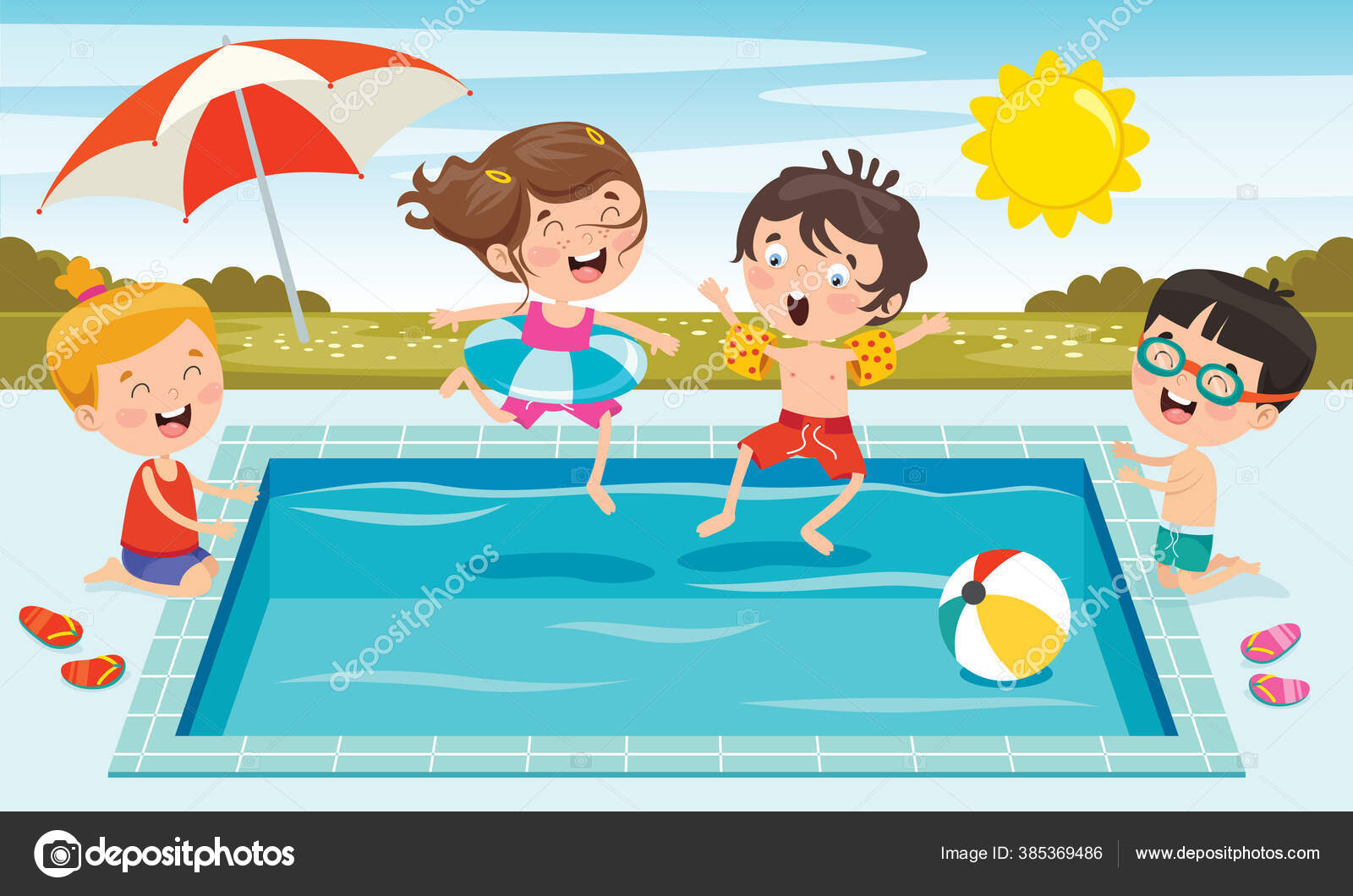 Funny Children Swimming Pool Stock Vector by ©yusufdemirci 385369486