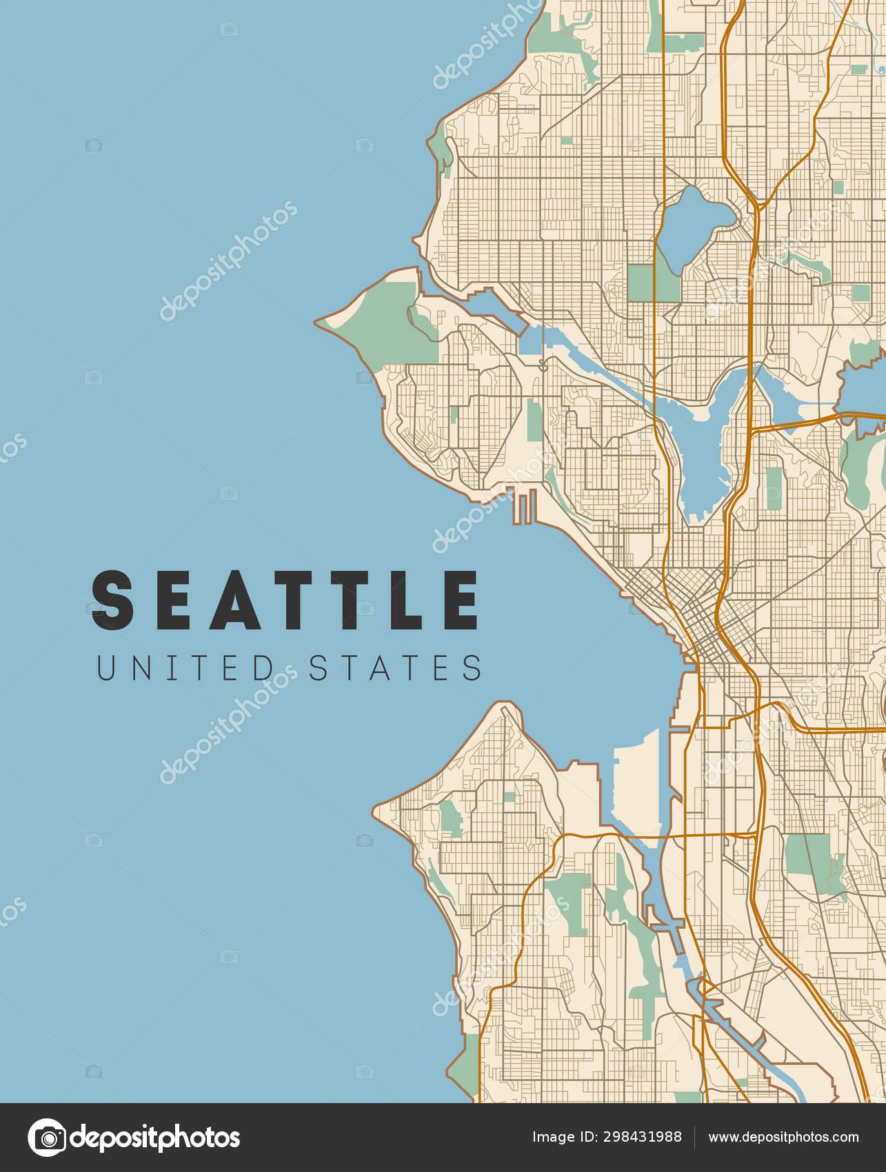 Seattle road and neighbourhood map. Washington Stock Vector Image by ...