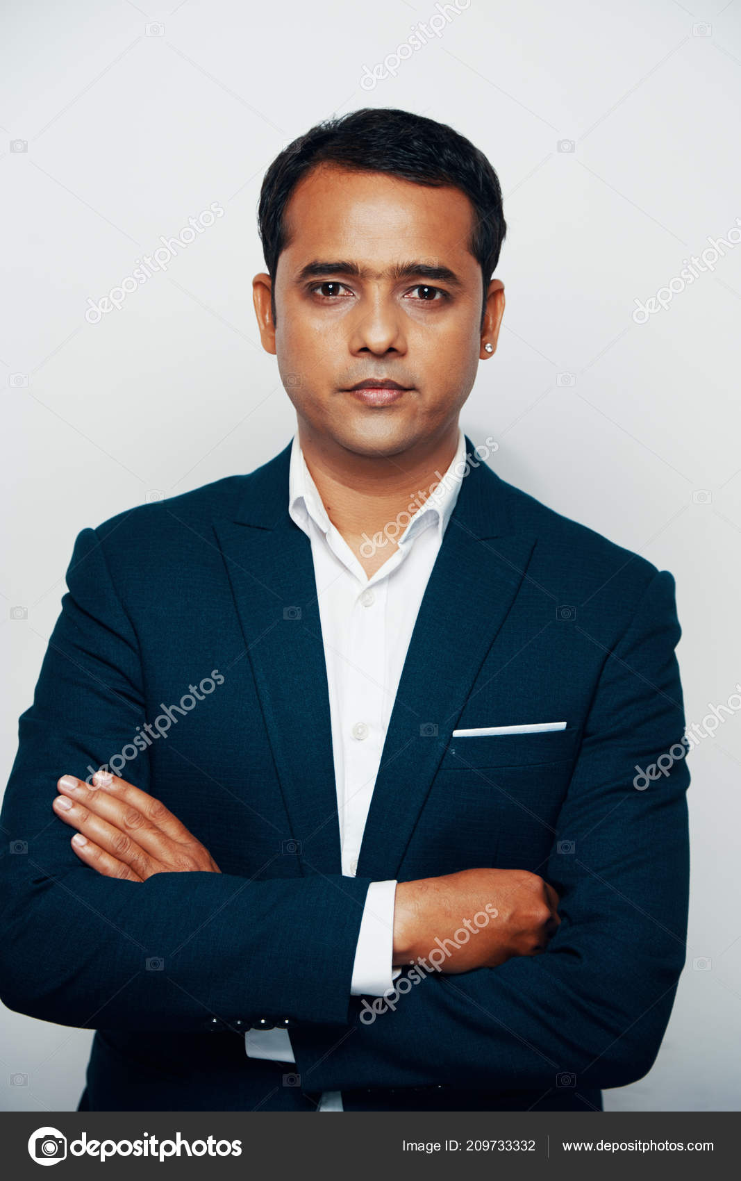 Portrait Confident Indian Businessman Standing Cross Armed White ...