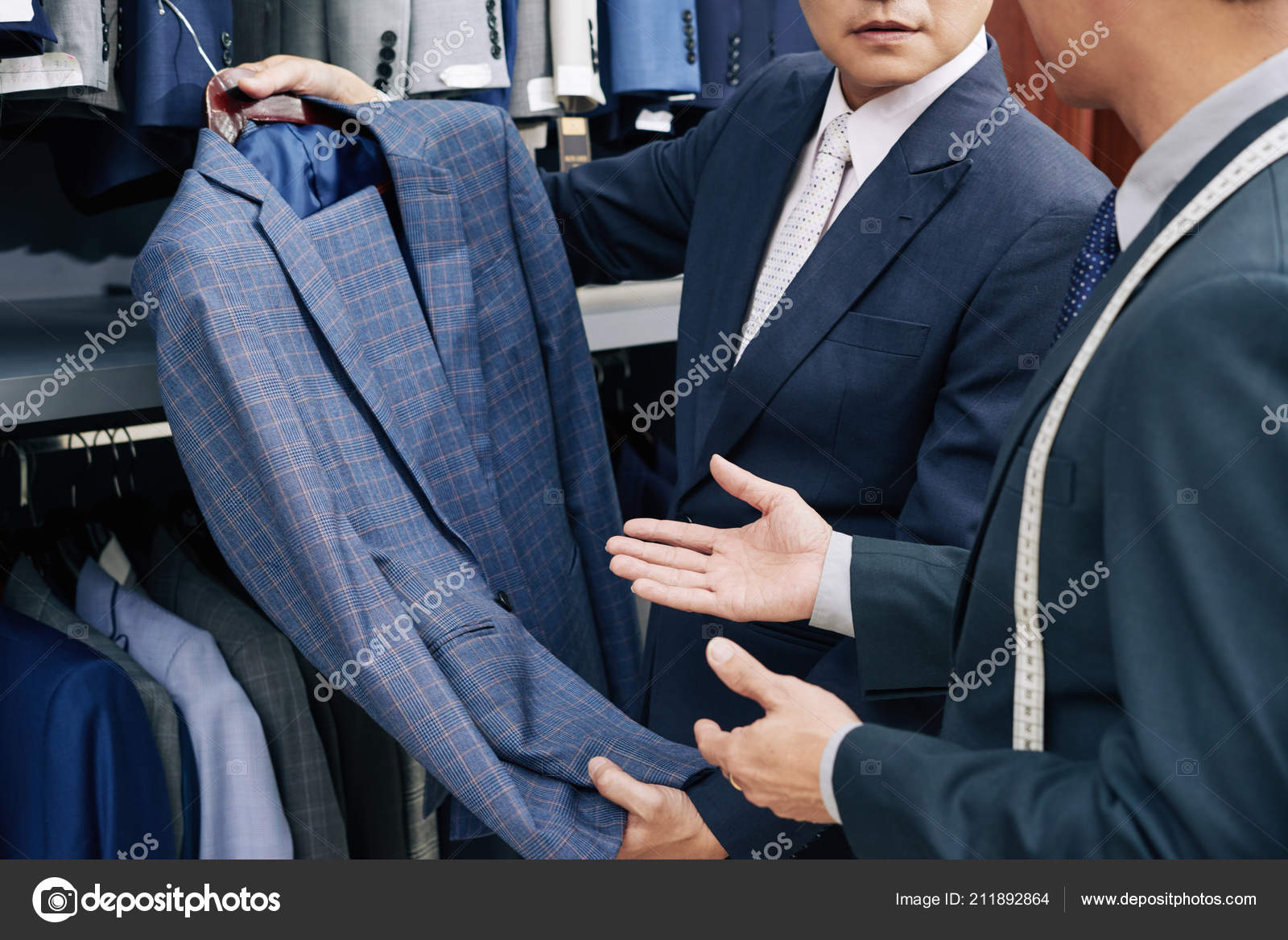 Cropped Image Salesman Helping Customer Choose Suit ⬇ Stock Photo ...