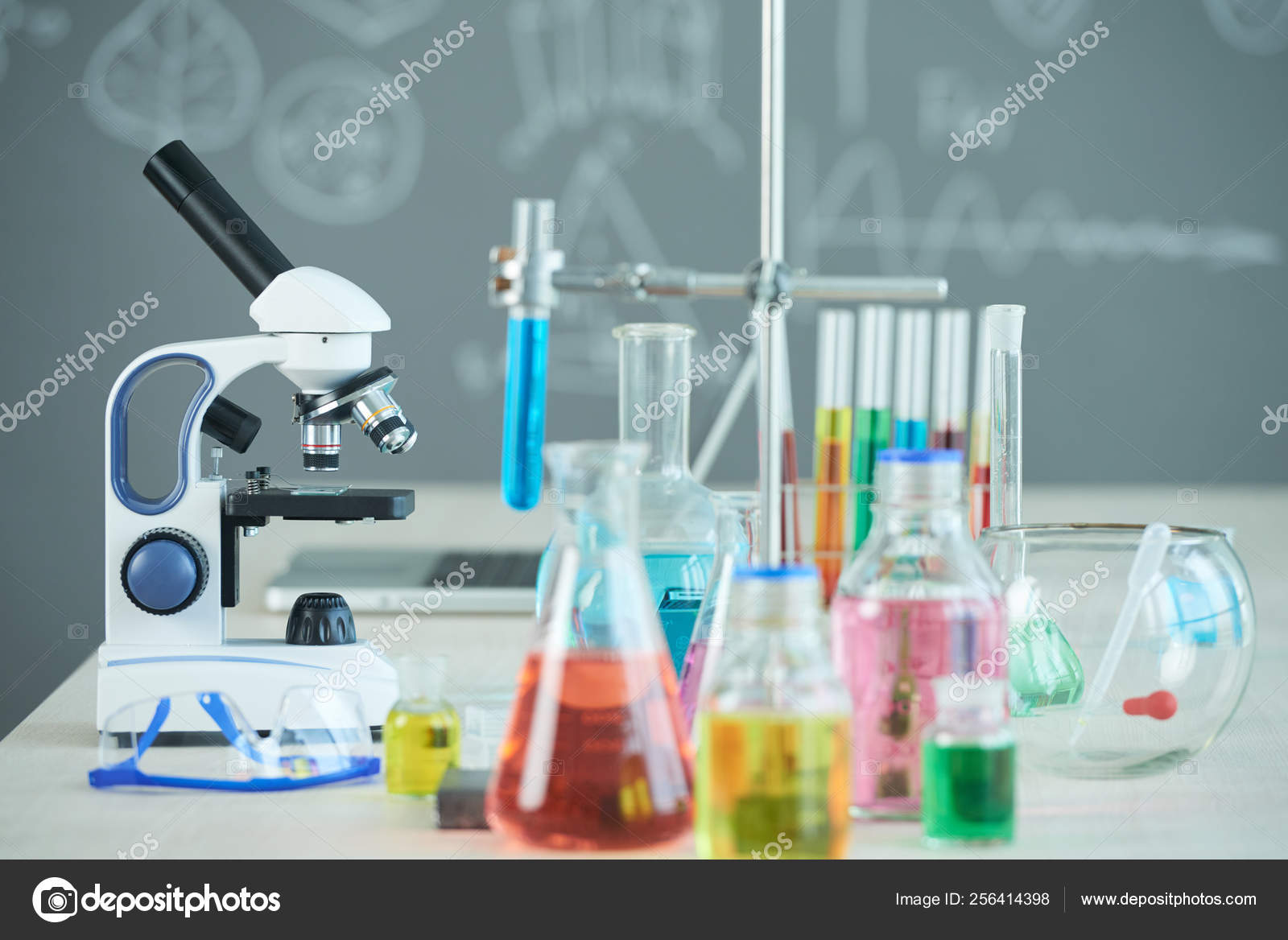 Microscope Test Tube Various Reagents Table Chemistry Class — Stock ...