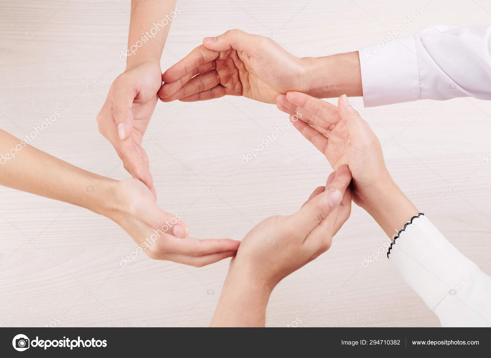 Group People Making Circle Hands Together Demonstrating Friendship ...