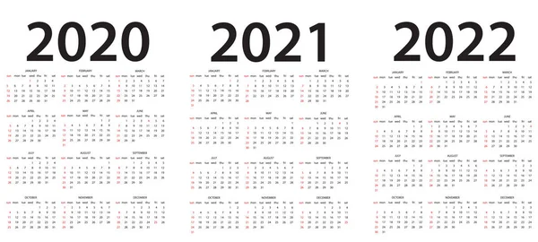 calendario 2020, 2021 y 2022, la semana comienza el lunes, plantilla ...
