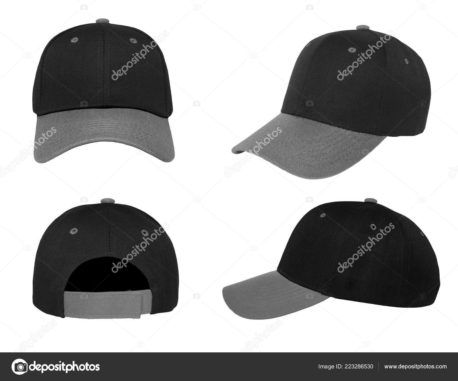 Blank Baseball Cap View Color Black Grey White Background Stock Photo ...