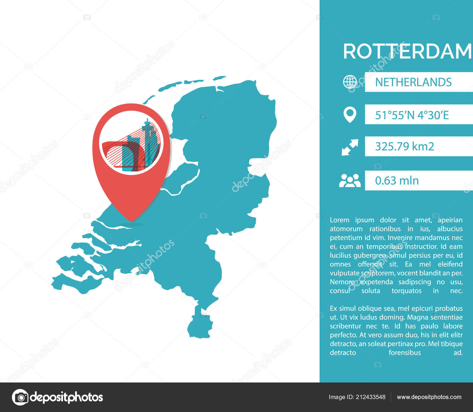 Rotterdam Map Shape Vector Infographics Template Modern City Data ...