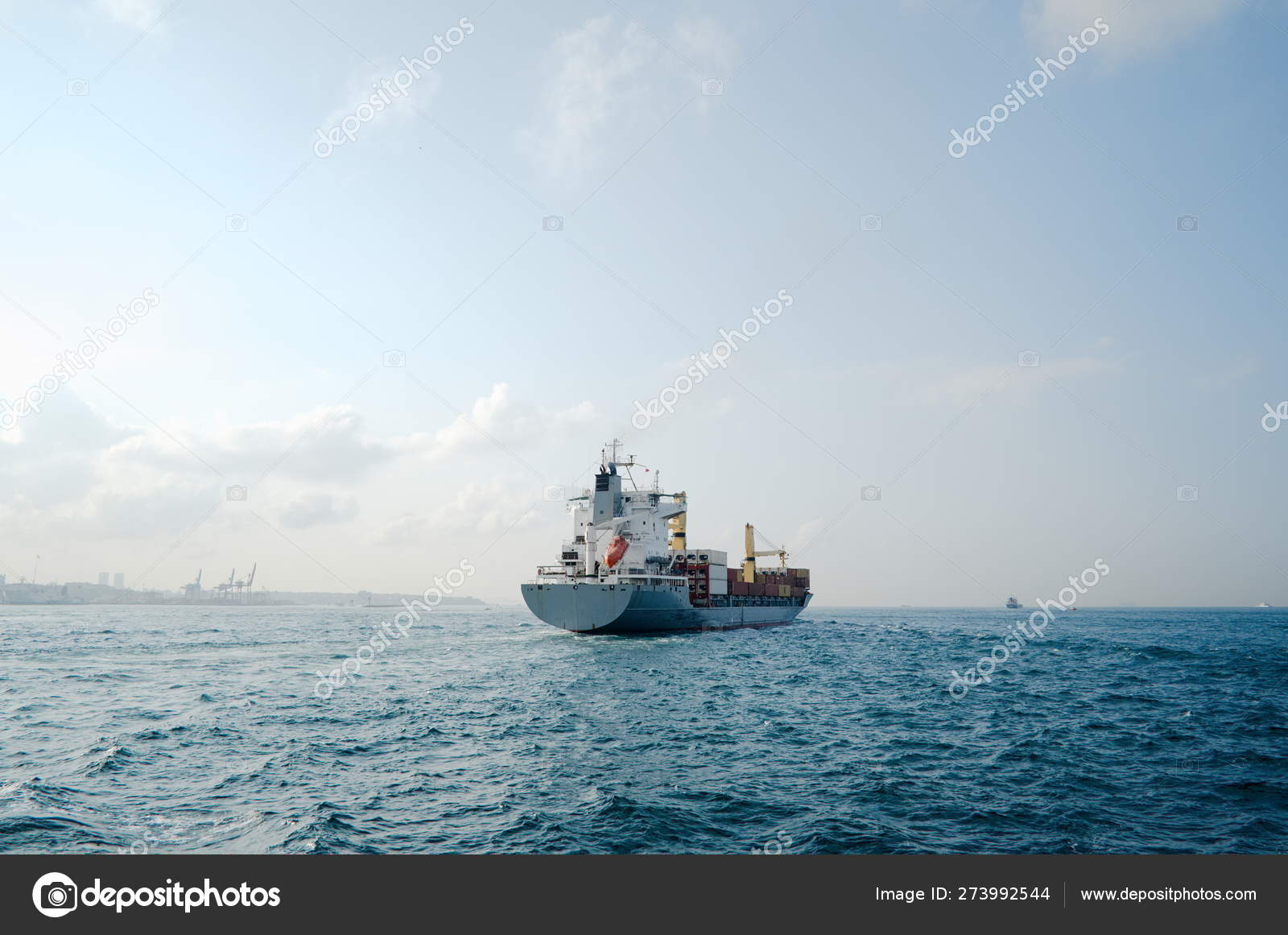 Fully Loaded Container Ship Moving Bosporus Heavy Cargo Boat Sailing ...