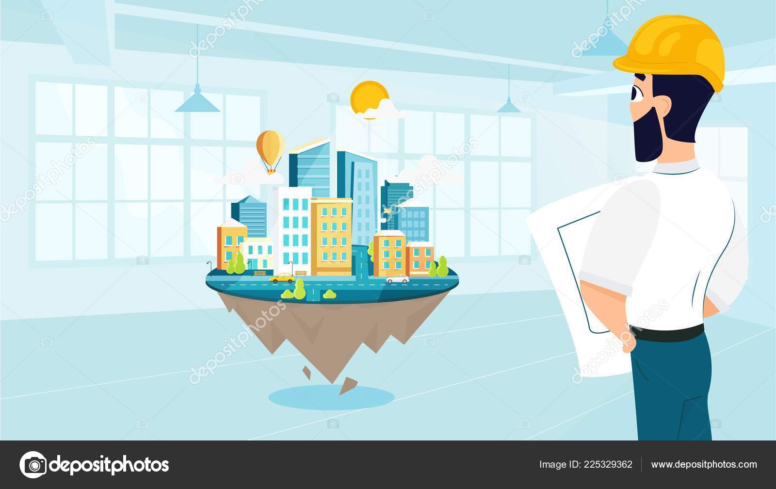 Man architect designs the architecture of the city — Stock Vector ...