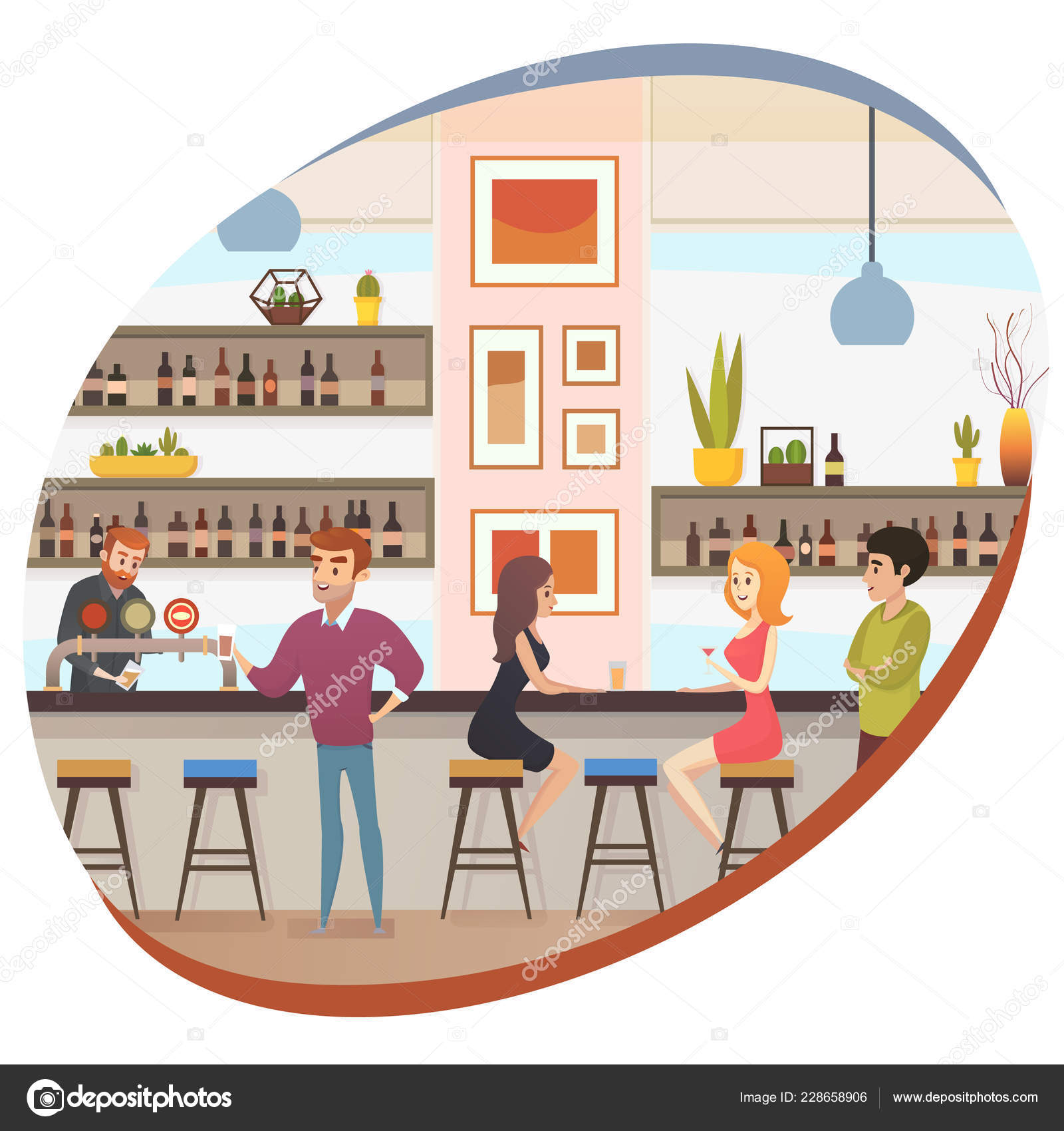 People Drinking Alcohol in Bar or Pub Flat Vector Stock Vector Image by ...
