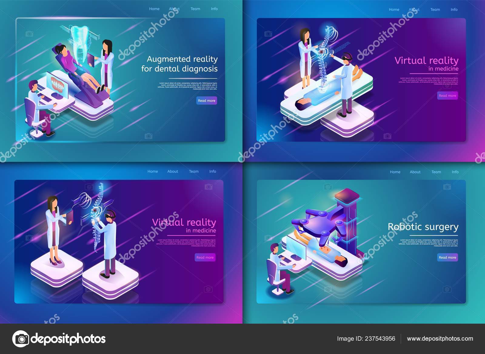Set Banner Isometric Medical Treatment Patient Vector Illustration
