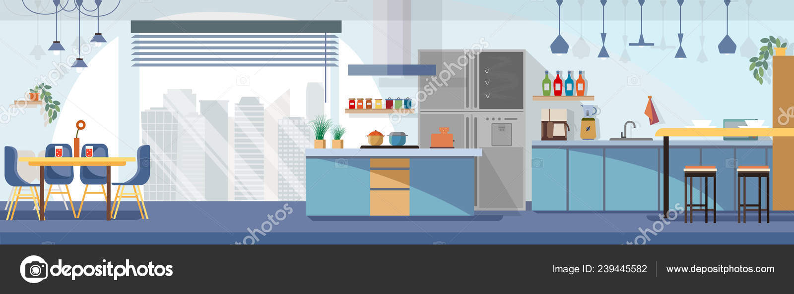 Modern Kitchen Interior Design Cartoon Vector Stock Vector Image by ...
