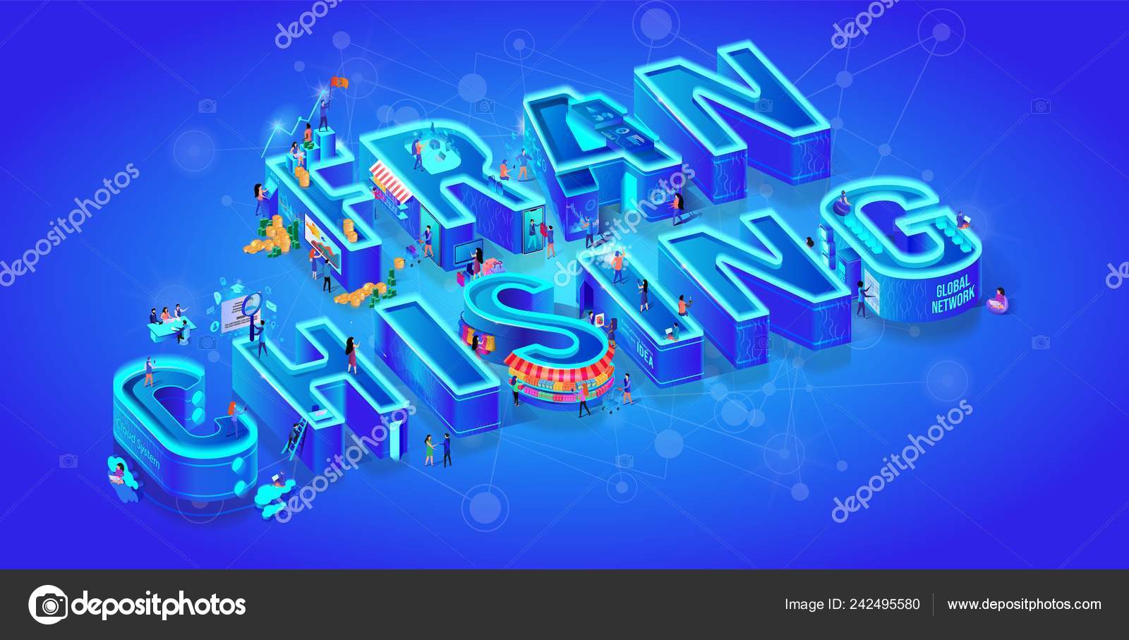 Franchising Isometric Word Big Letters Gradient Background Business ...