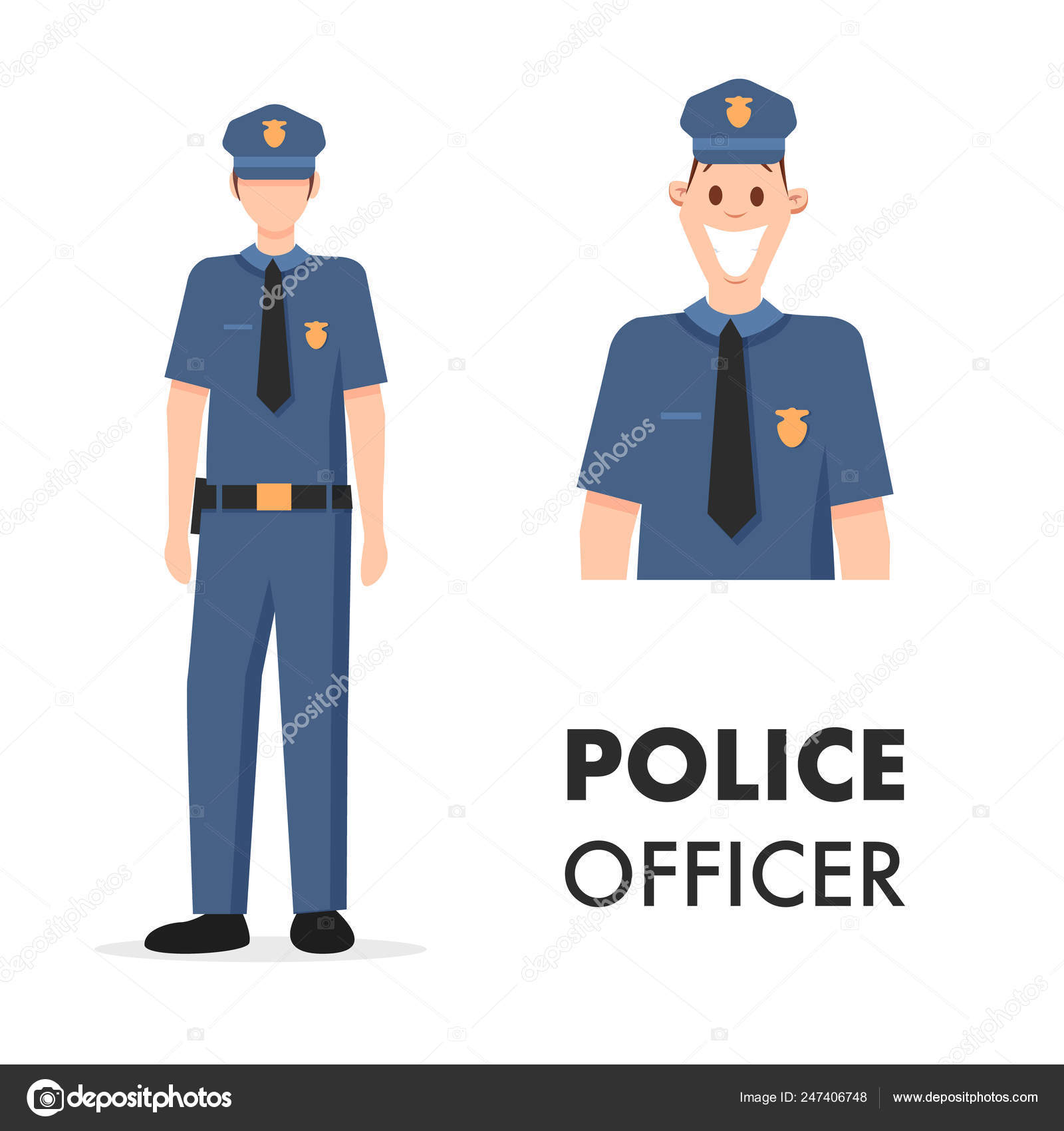 Male Character Policeman Head Shot Full Length Smiling Police Officer ...