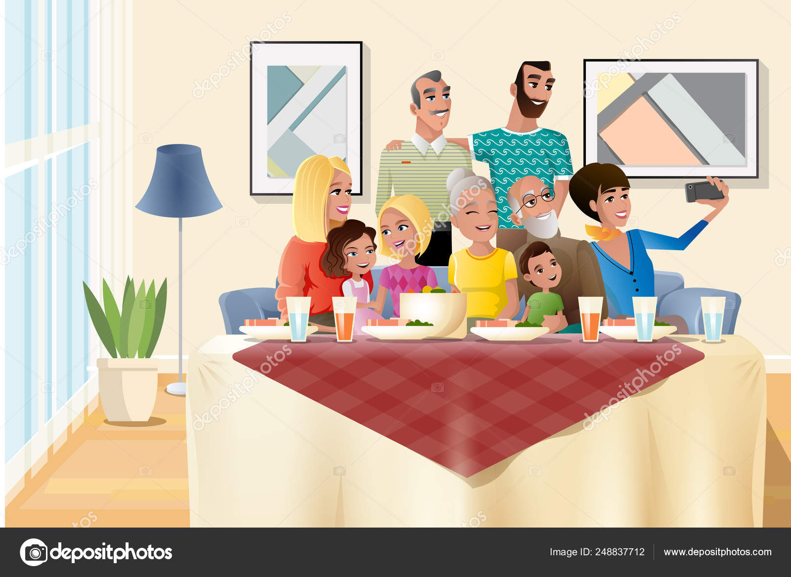 Group Dinner Cartoon