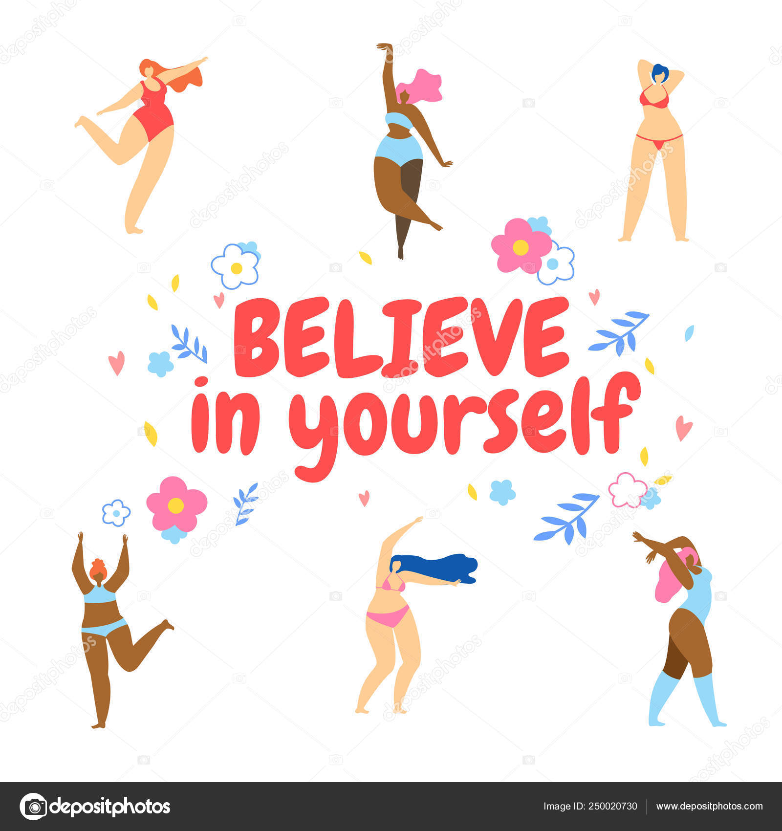 Women Dancing Around Of Motto Believe In Yourself Stock Illustration By
