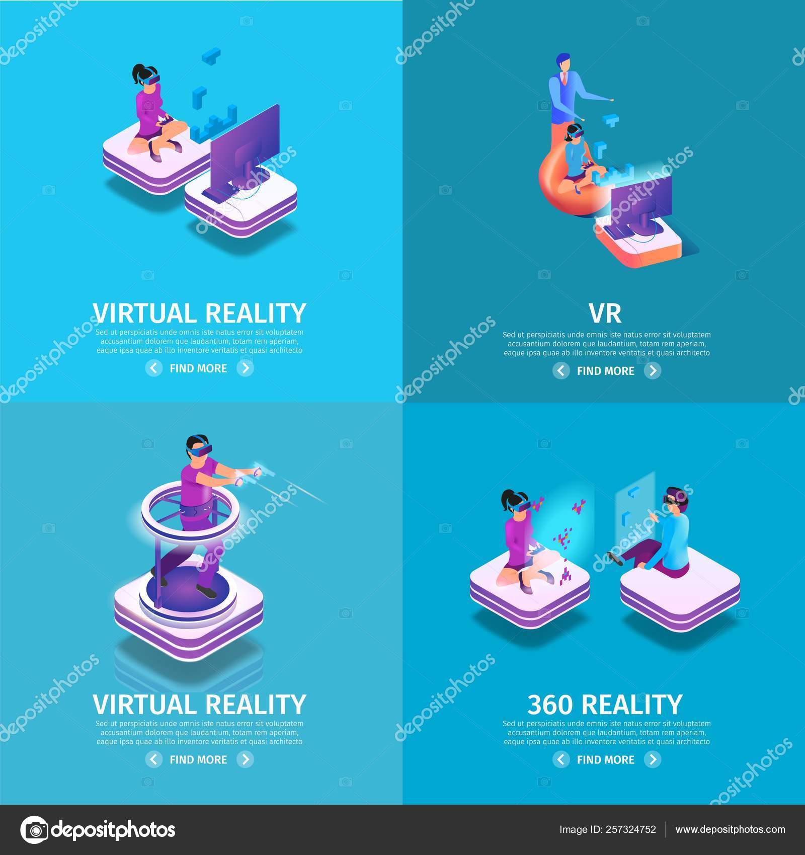 VR Square Banners Set with Gaming People Playing Stock Vector Image by ...