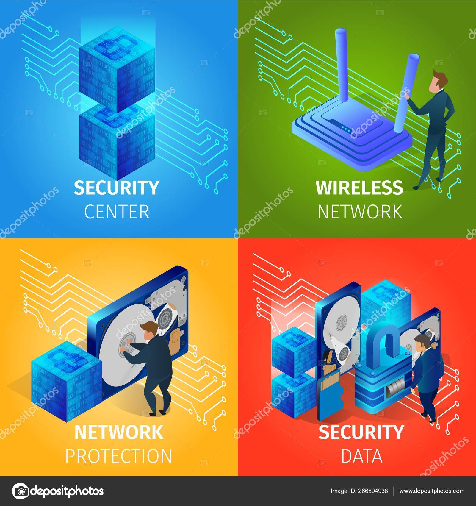 Security Data Center, Wireless Network Banners Set Stock Vector Image ...