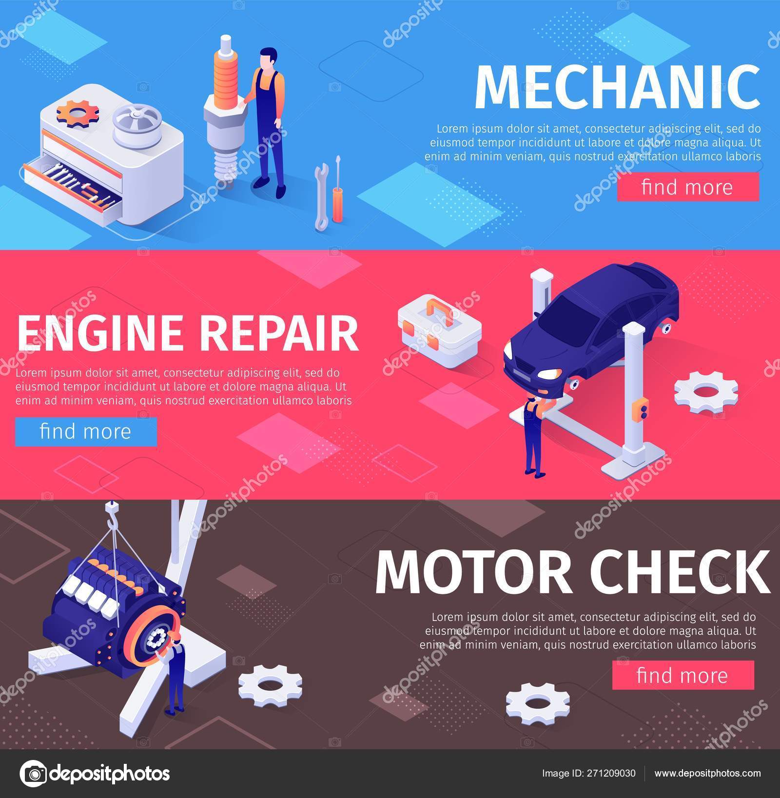 Mechanic, Engine Repair and Check Service Banners Stock Vector by ...