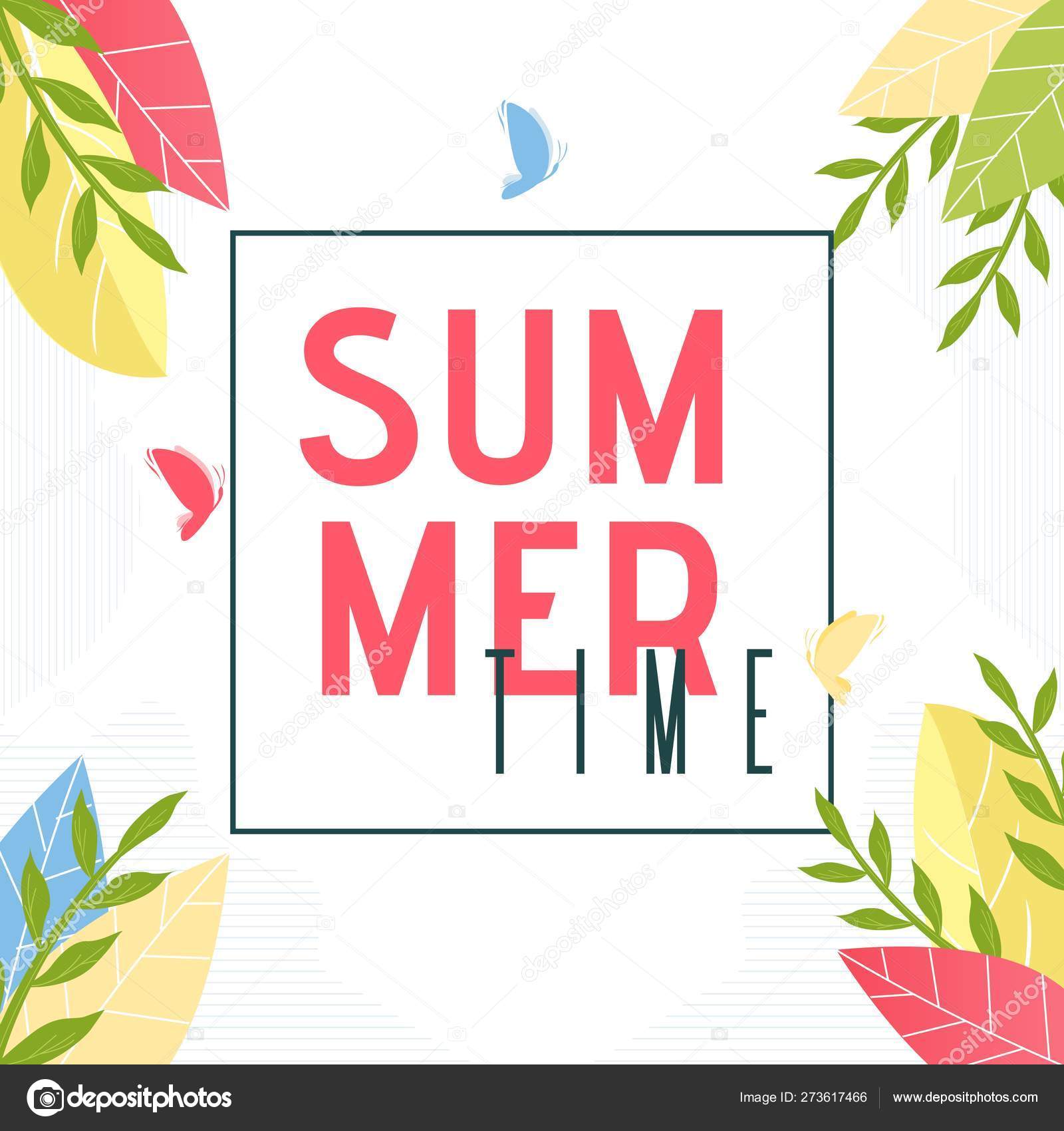 Summer Time Text in Frame and Foliage Decor Banner — Stock Vector ...