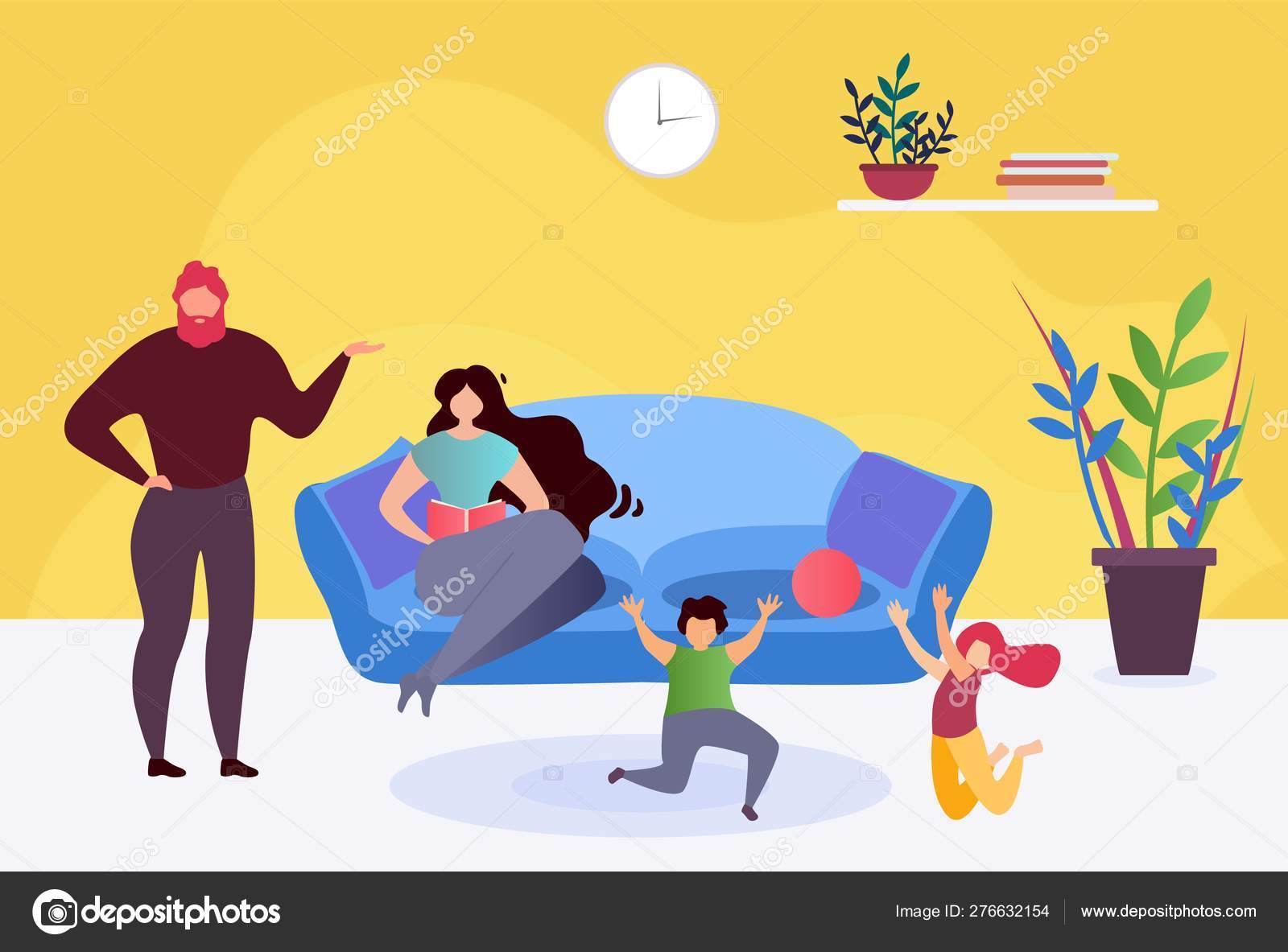 Family Rest at Home Together Flat Illustration Stock Vector Image by ...