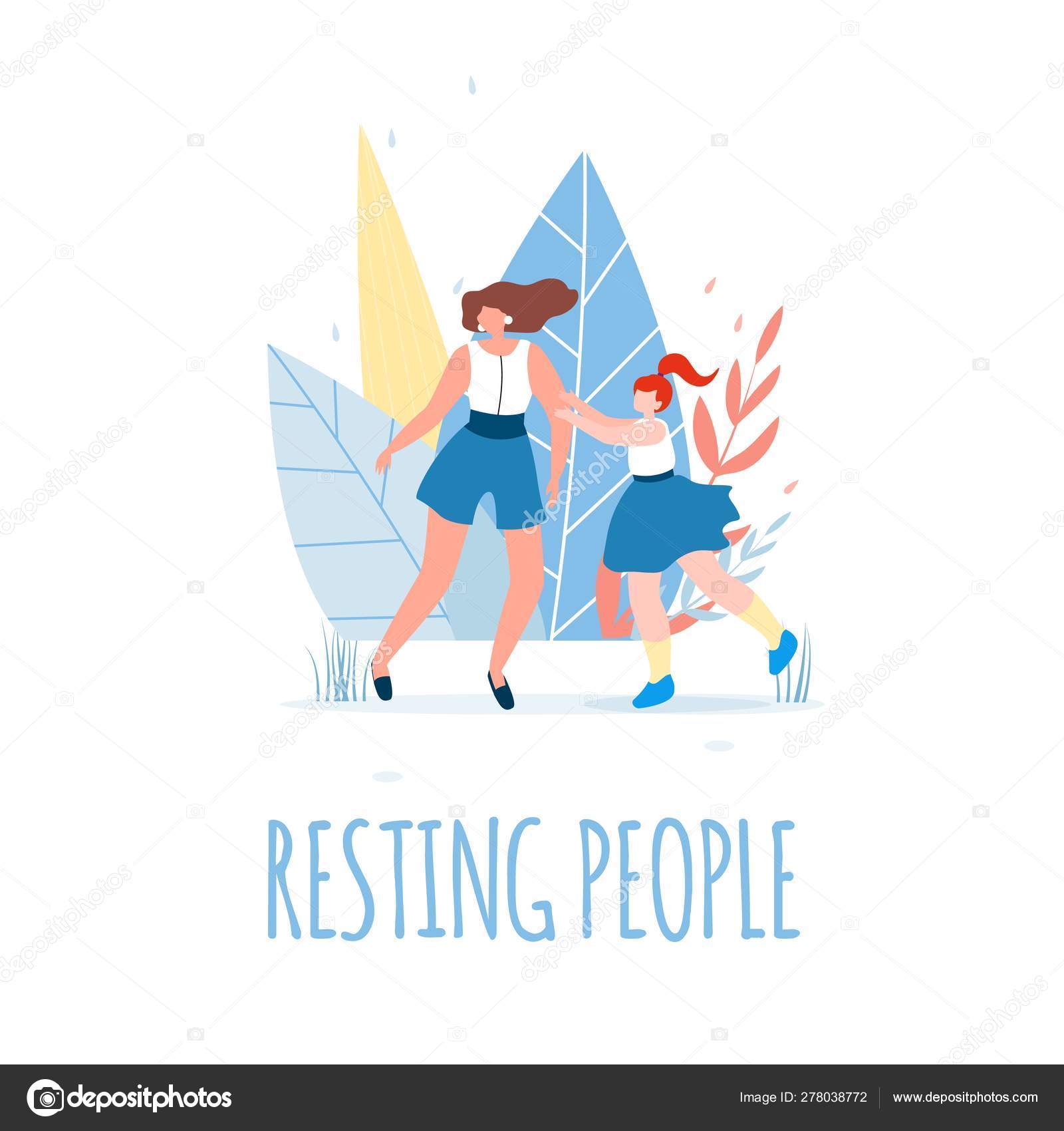 Resting People Text and Happy Female Characters Stock Vector by ...