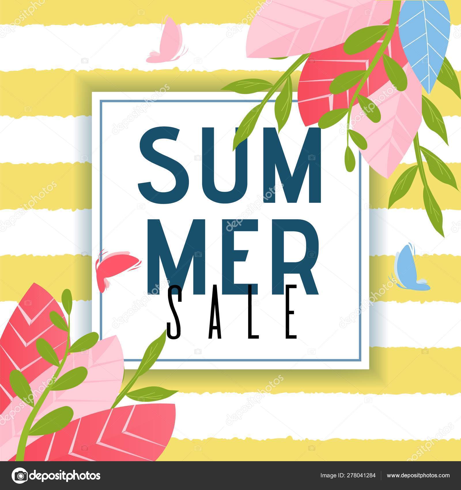 Summer Sales Ad Poster with Foliage Marine Design Stock Vector Image by ...