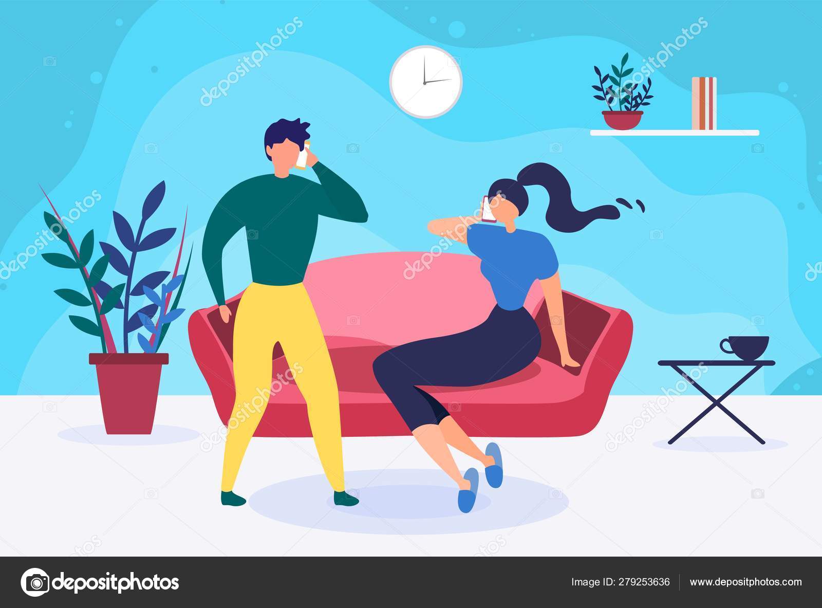 Two People Talking On The Phone Cartoon