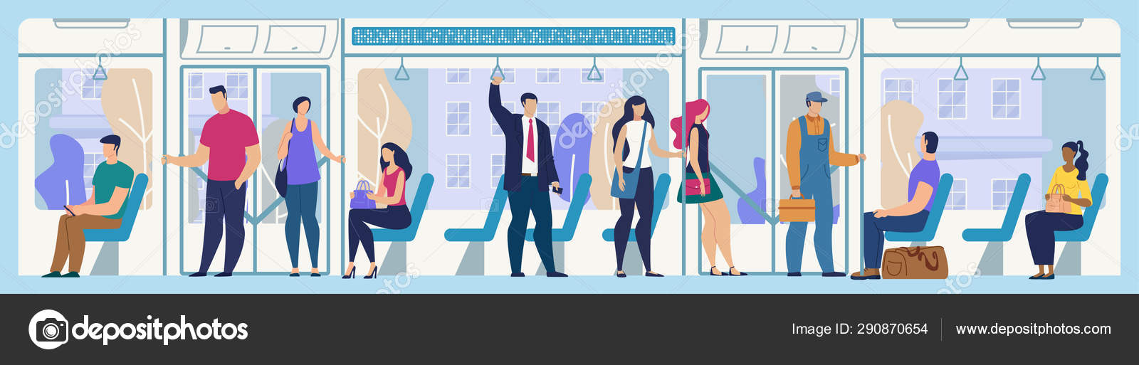 People on City Bus or Tram Flat Vector Concept Stock Vector Image by ...