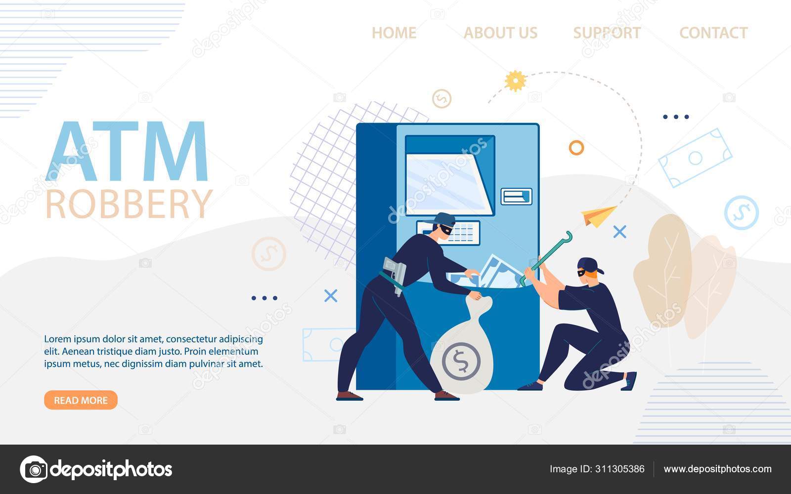 ATM Robbery Design for Cyber Security Landing Page Stock Vector by ...