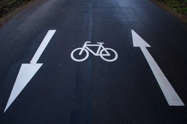 Bicycle sign with two arrows as a mark of a bicycle road - Stock Image ...