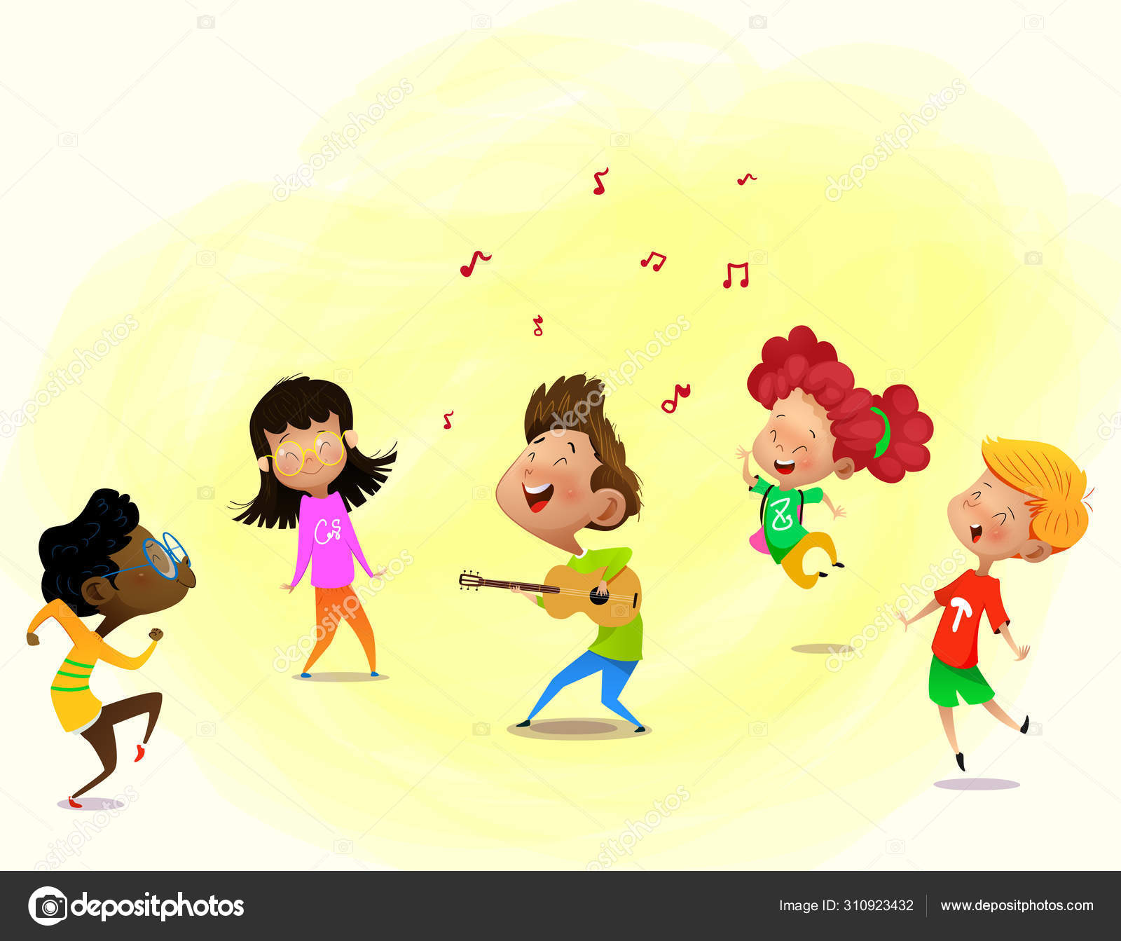 Group of cartoon kids are dancing while their Stock Vector Image by ...
