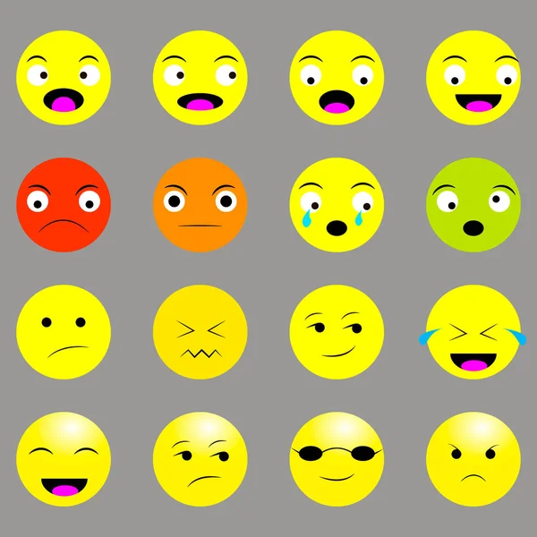Abstract emoji emoticons, set of 16 emotions - Stock Image - Everypixel