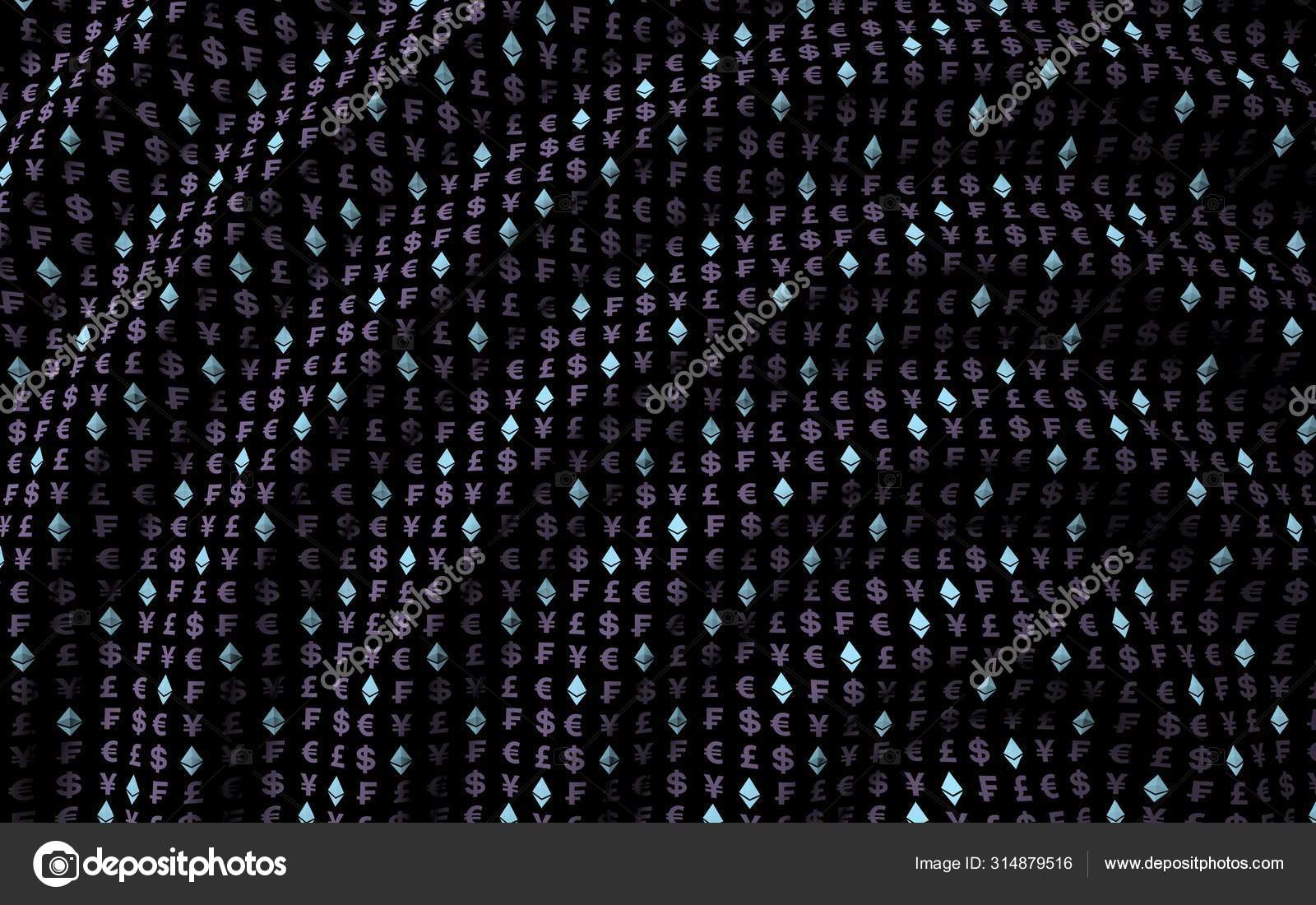 Ethereum crystal and currency on a dark background. Digital crypto ...