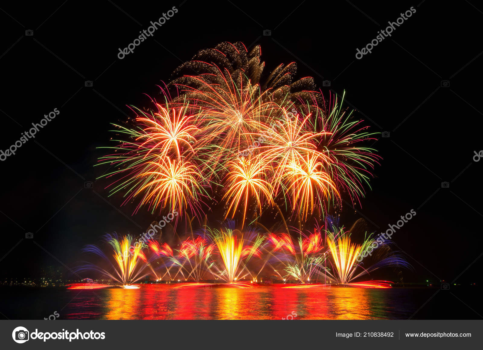 Colorful Fireworks Black Sky Background Stock Photo by ©nirutdps 210838492
