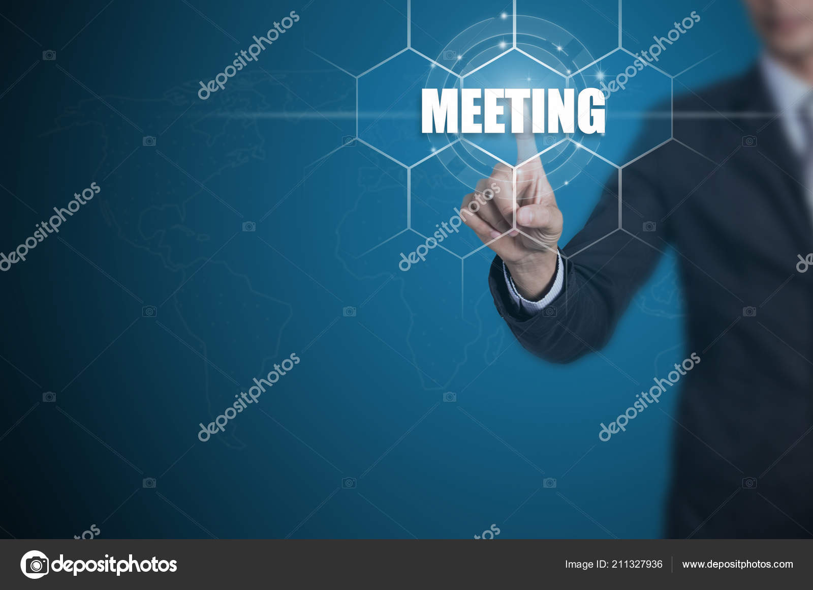 Businessman Pressing Button Touch Screen Interface Select Meeting ...