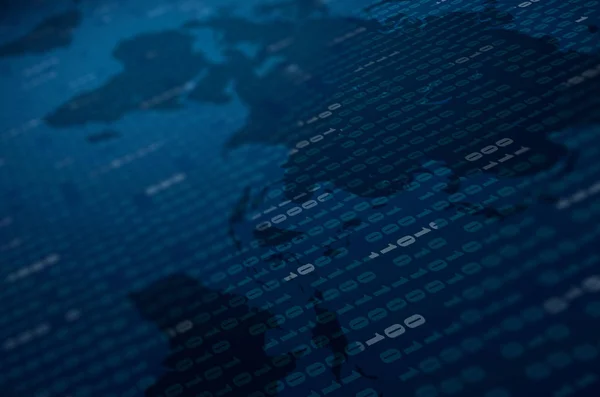 Abstract Blue Technology Background World Map Binary Computer Code ...