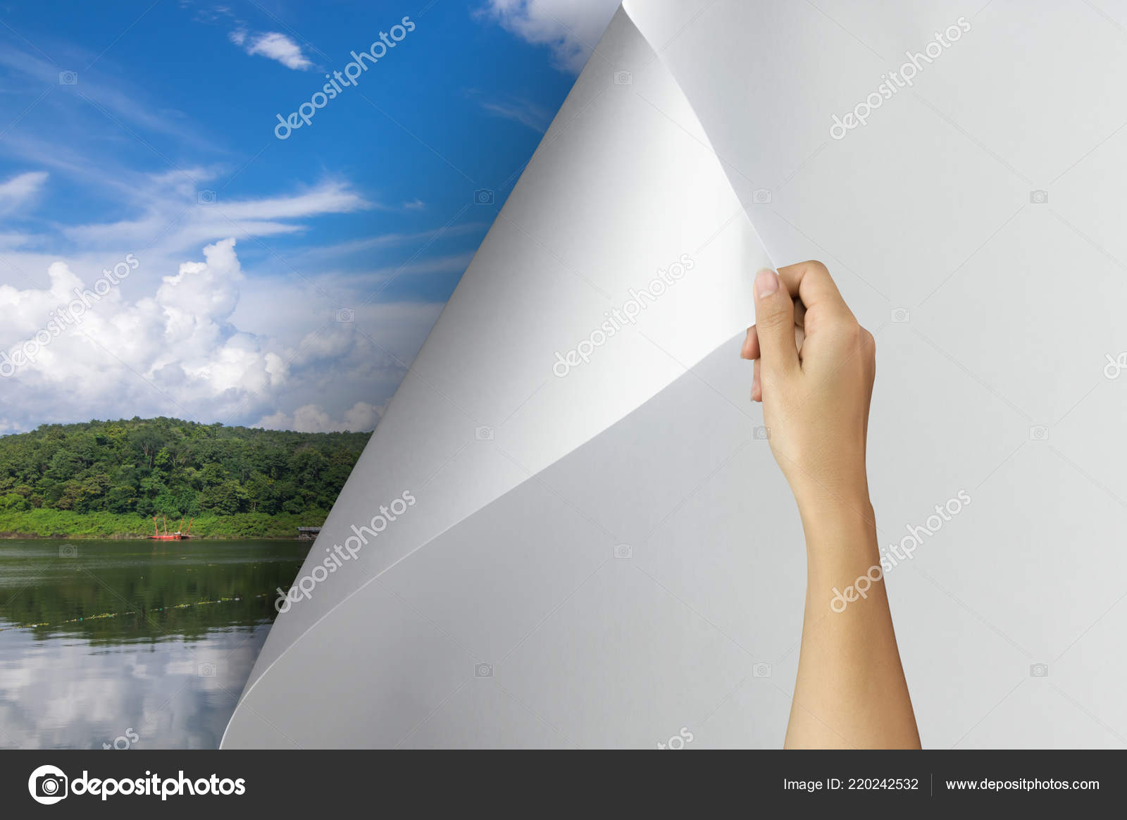 Change Concept Woman Hand Turning Blank Paper Page Revealing Nature ...