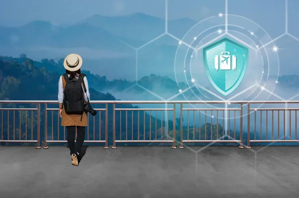 Travel Insurance, Shield protection Travel on virtual screen against ...